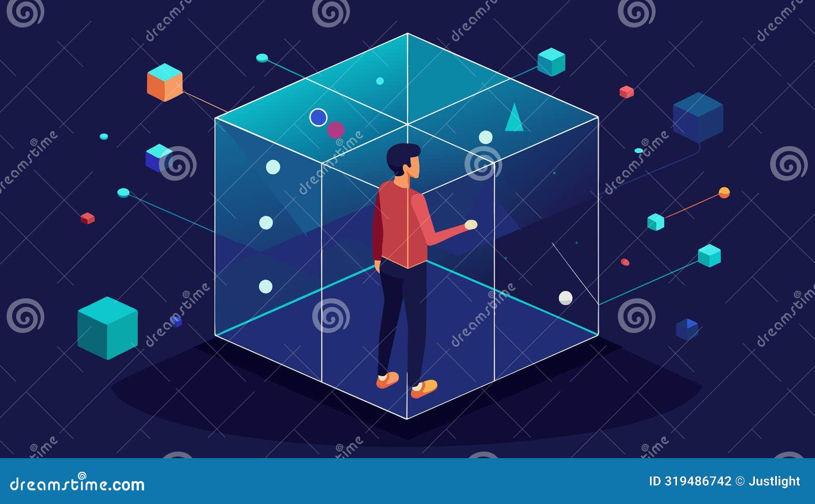The Interior of a Virtual Data Cube with a Person Inside Examining Its ...