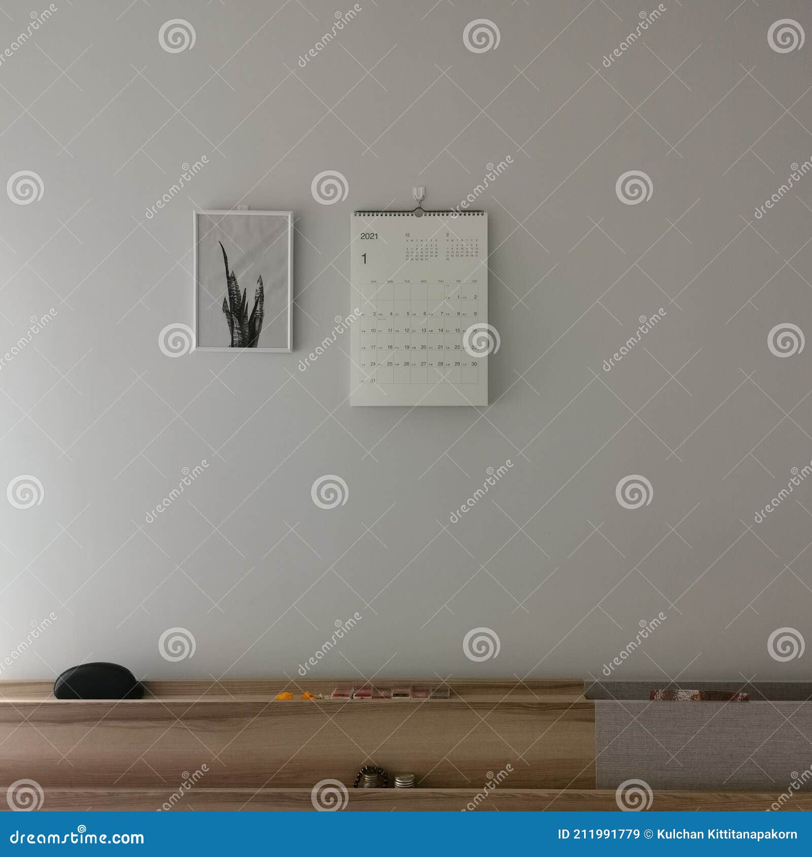 Interior Home Bedroom with Calendar Stock Image - Image of wall, home ...