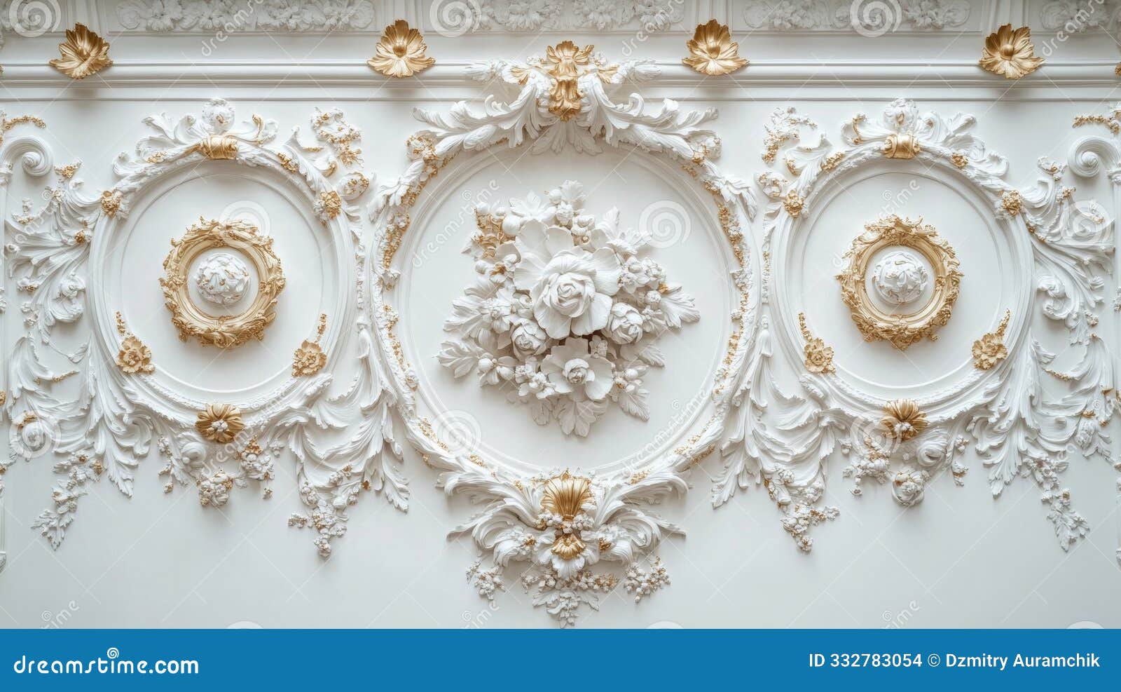 An Interior Wall with Decorative Panels Made of Plaster and Decorated ...