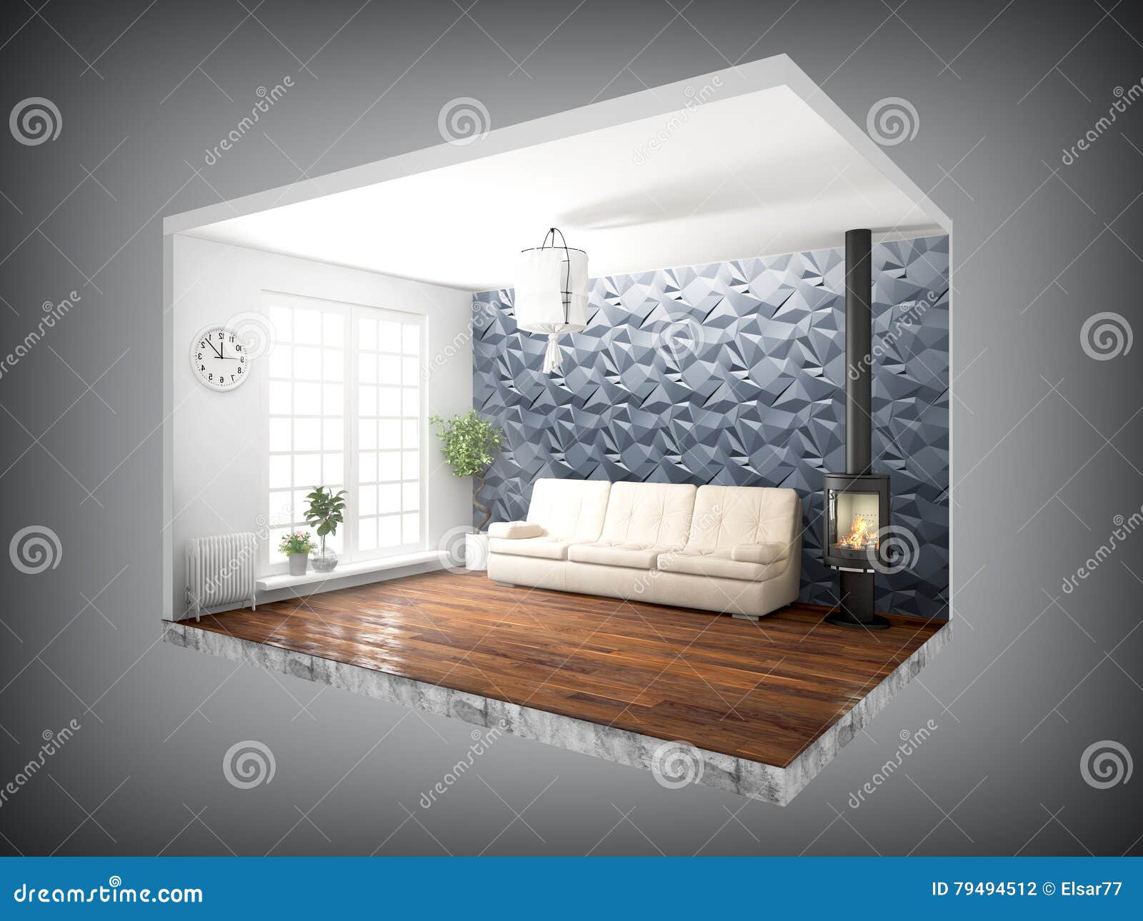 Interior without Walls. 3D Rendering Stock Illustration - Illustration ...