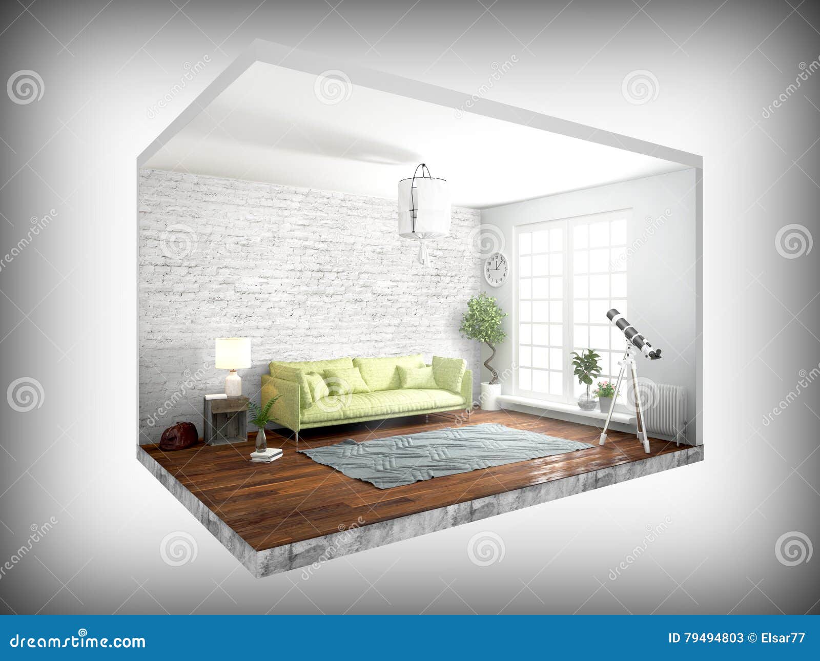 Interior without Walls. 3D Rendering Stock Illustration - Illustration ...