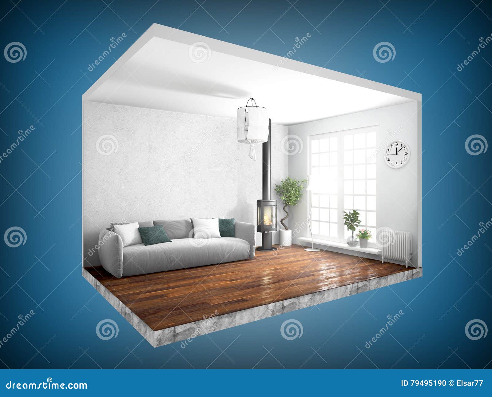 Interior without Walls. 3D Rendering Stock Illustration - Illustration ...