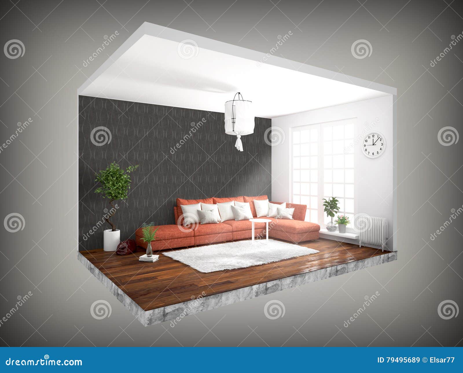 Interior without Walls. 3D Rendering Stock Illustration - Illustration ...