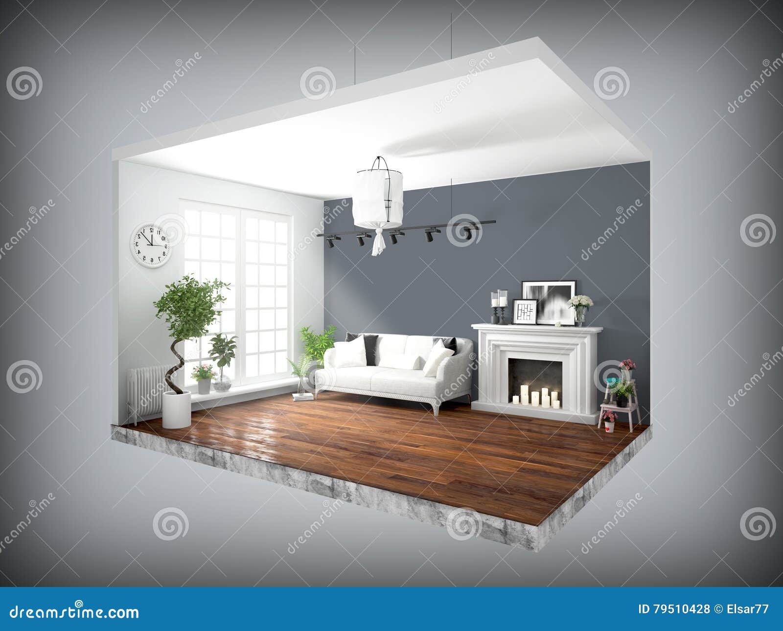 Interior without Walls. 3D Rendering Stock Illustration - Illustration ...