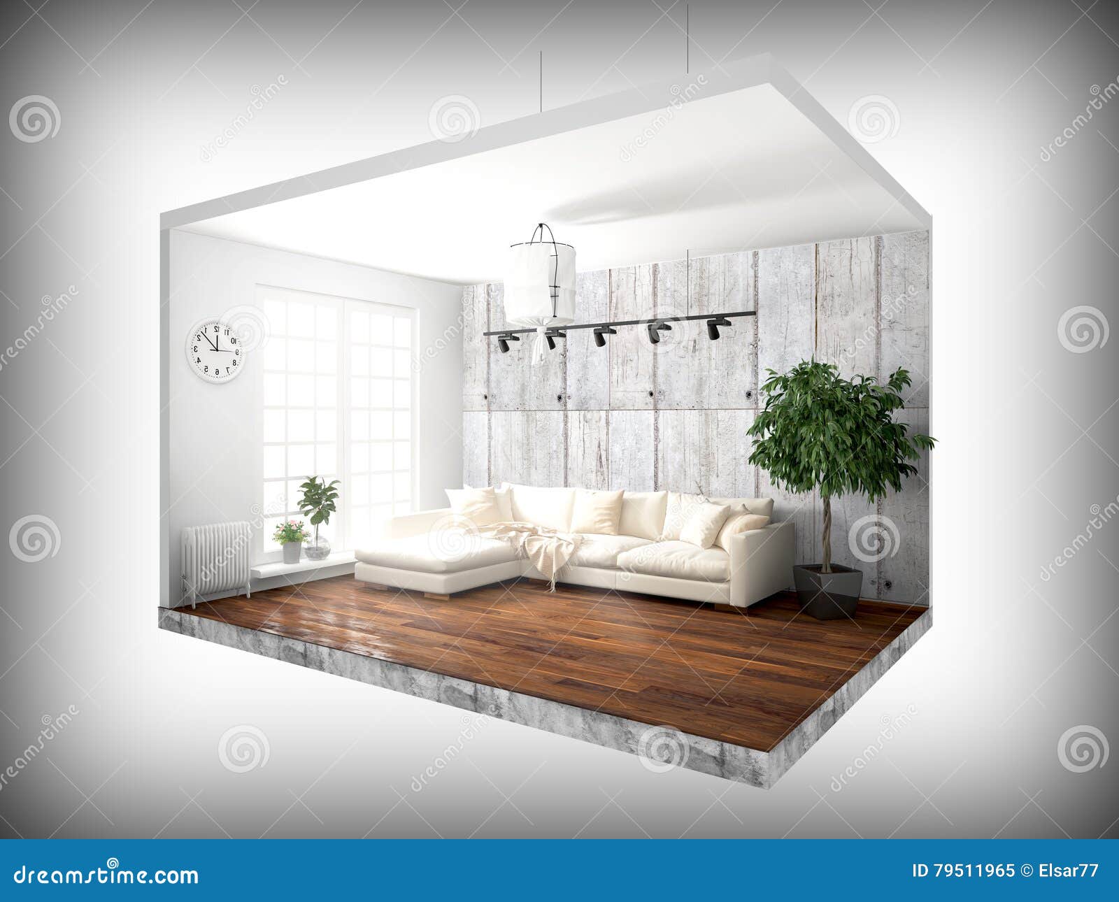 Interior without Walls. 3D Rendering Stock Illustration - Illustration ...