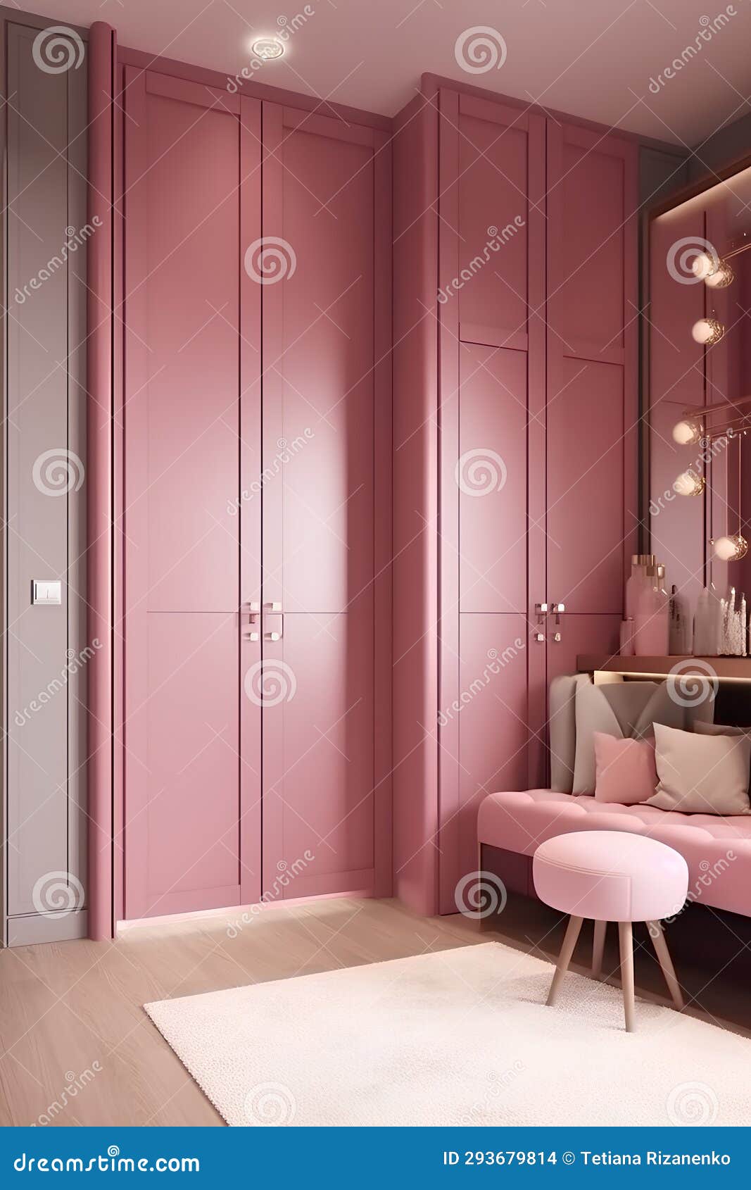 Interior of Wardrobe in Pink Colors in Modern House Stock Illustration ...