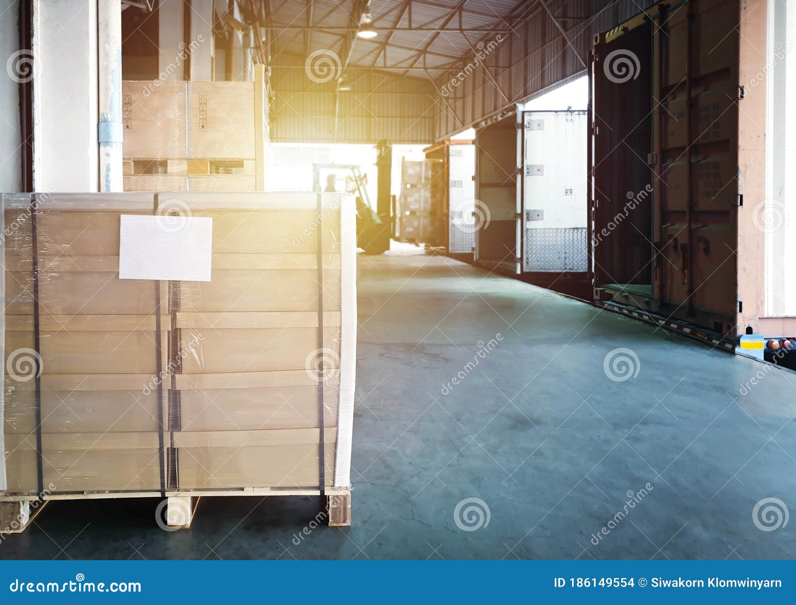 Large Shipment Package Boxes Wrapping Plastic On Pallets. Interior Of ...