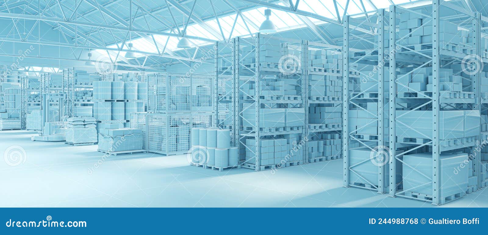 Interior of a Warehouse with Freight Wireframe Illustration Stock ...