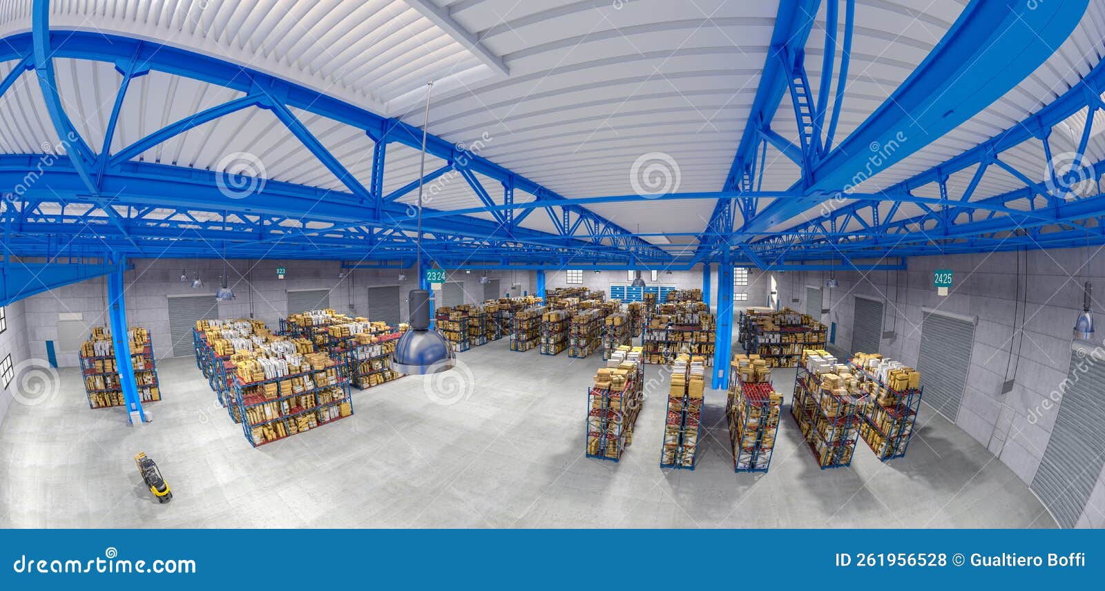 Interior of a Warehouse Full of Goods. Fish Eye View Stock Illustration ...