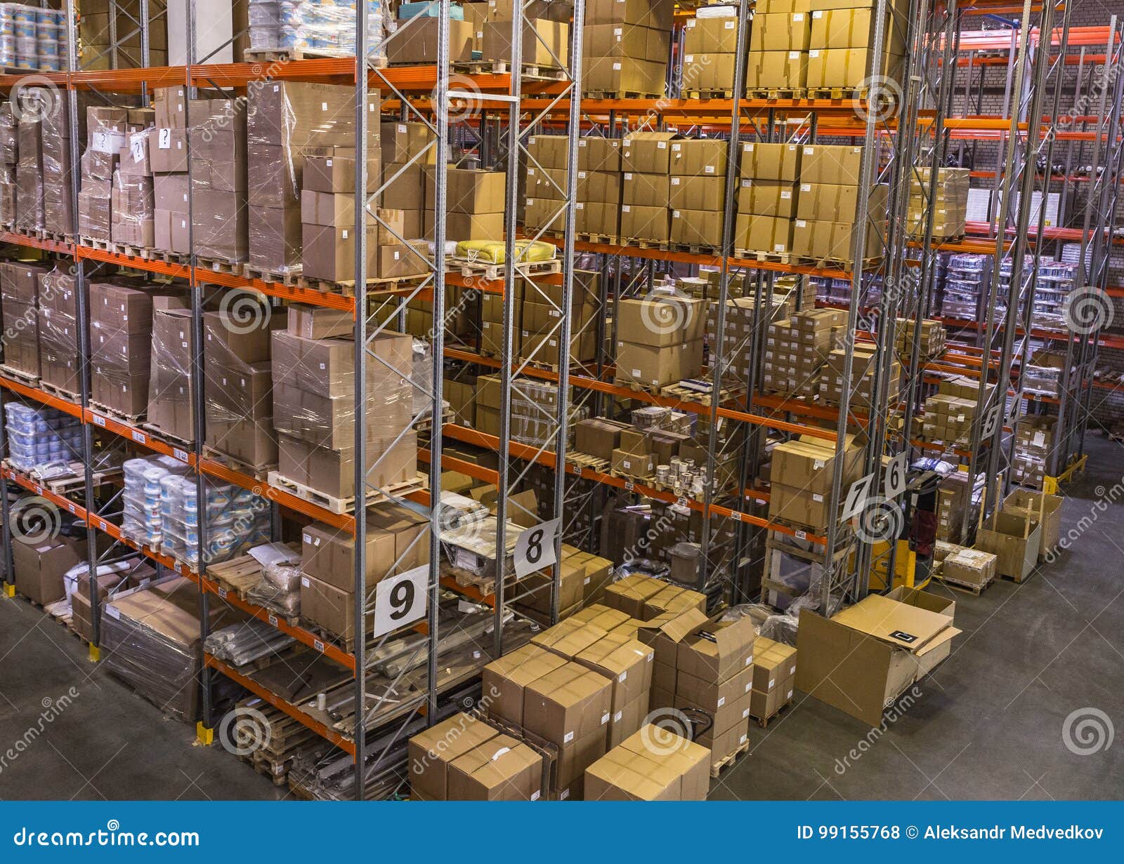 Interior of Warehouse with Racks Full of Boxes Stock Photo - Image of ...