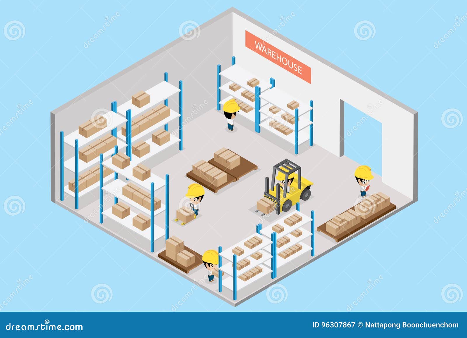 Interior Warehouse with Worker, Isometric View Stock Vector ...