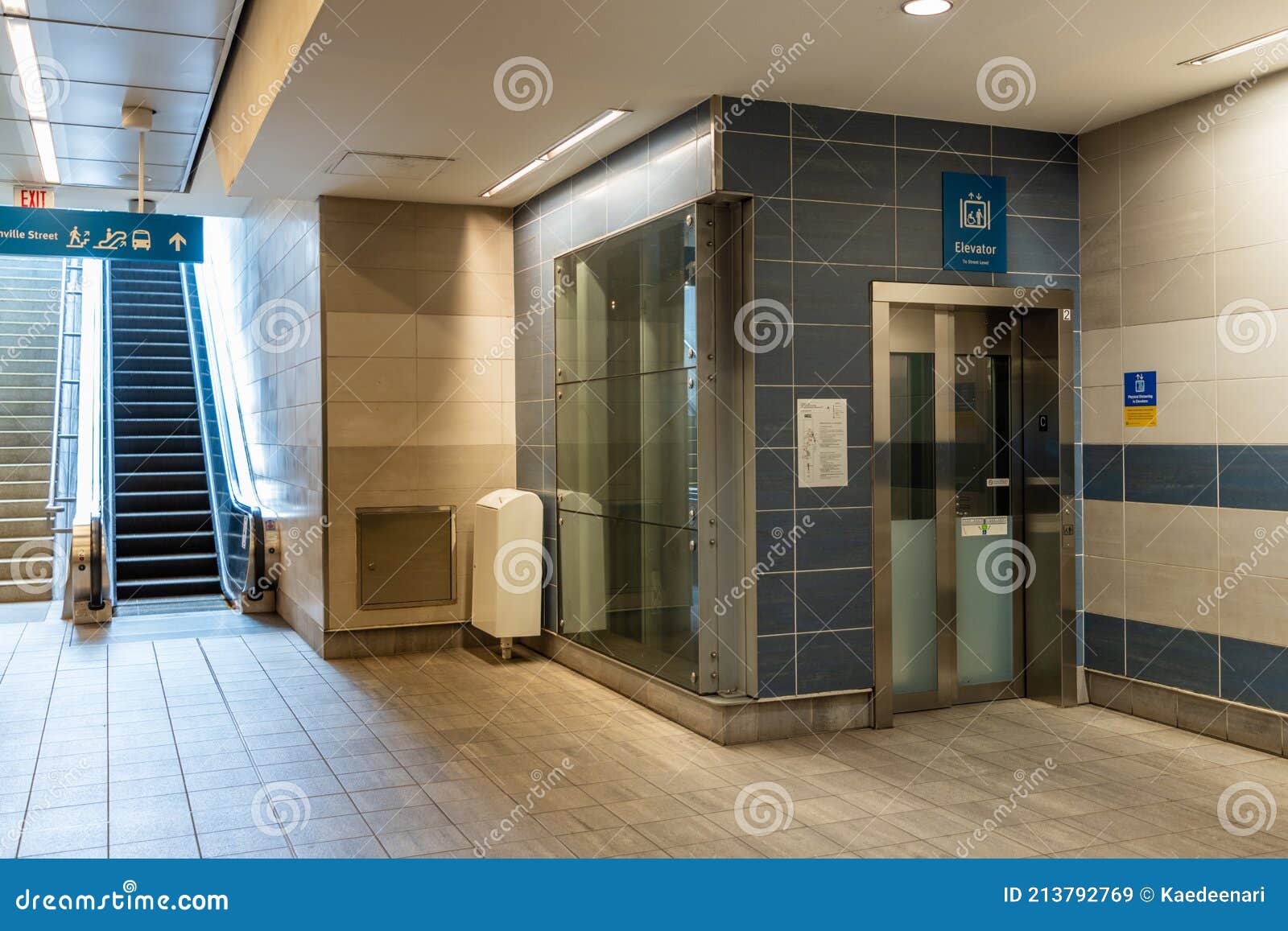 Waterfront Station Escalator and Elevator. Skytrain Canada Line Subway ...
