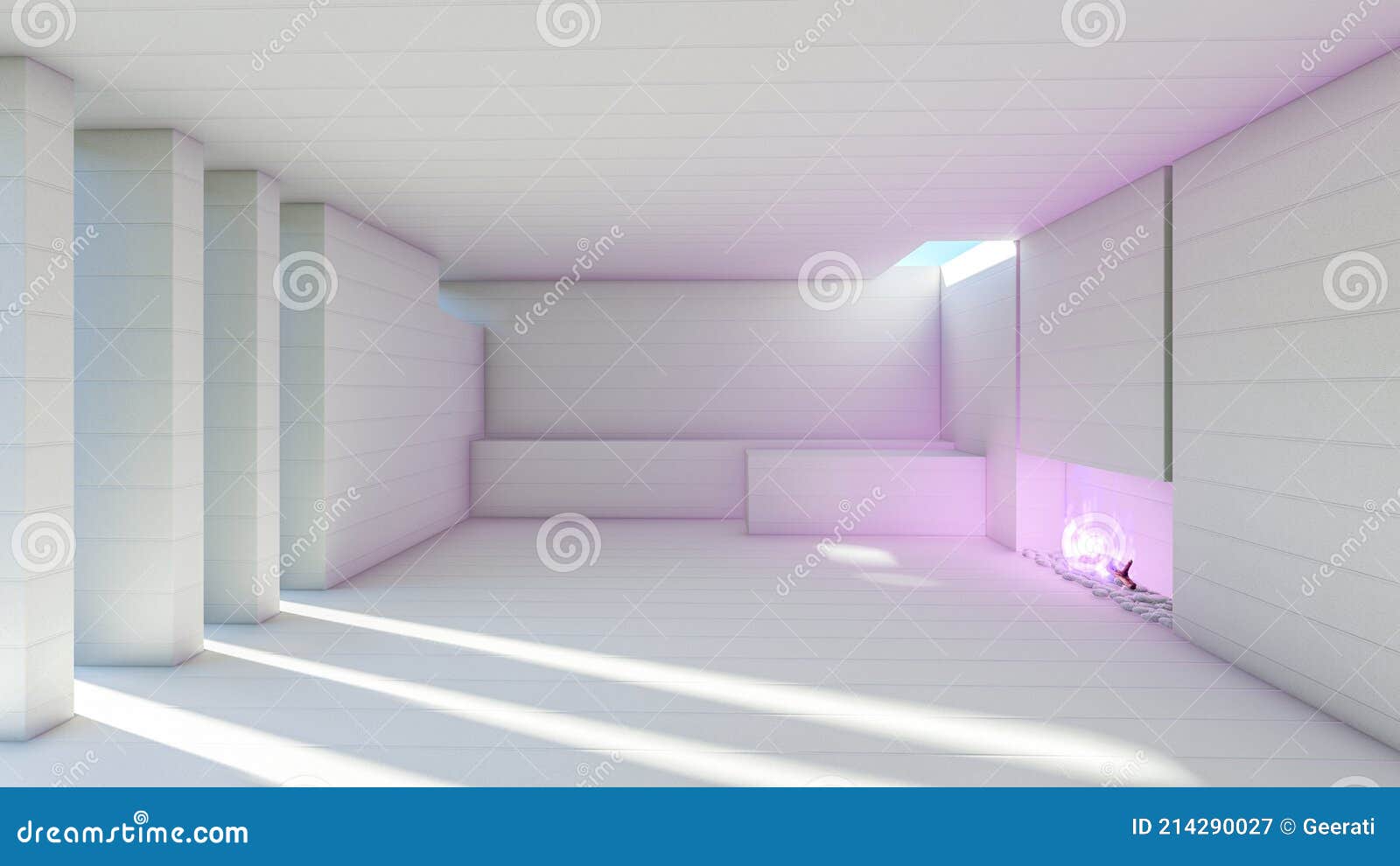 Interior of White Modern Empty Hall Open Space with Fireplace and ...