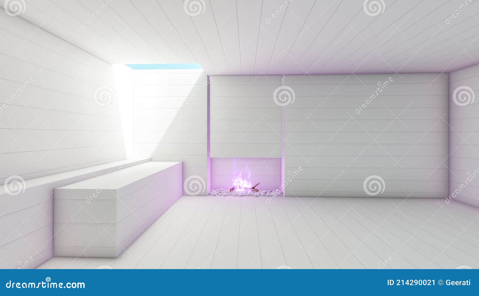 Interior of White Modern Empty Hall Open Space with Fireplace and ...