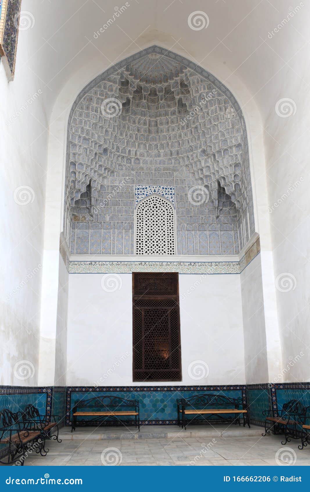 Interior of white Mosque stock photo. Image of bench - 166662206