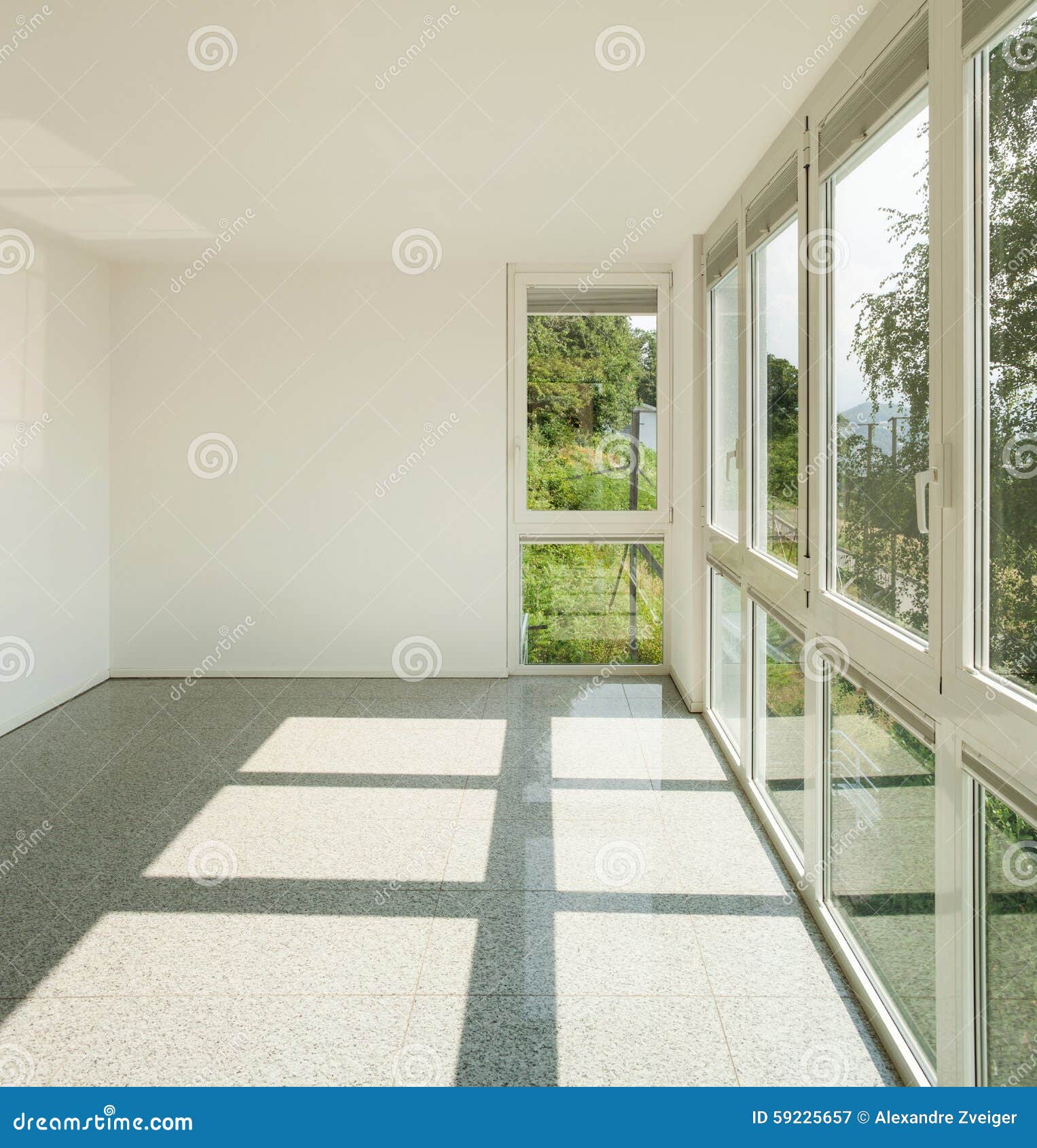Interior, Wide Room with Windows Stock Image - Image of perspective ...