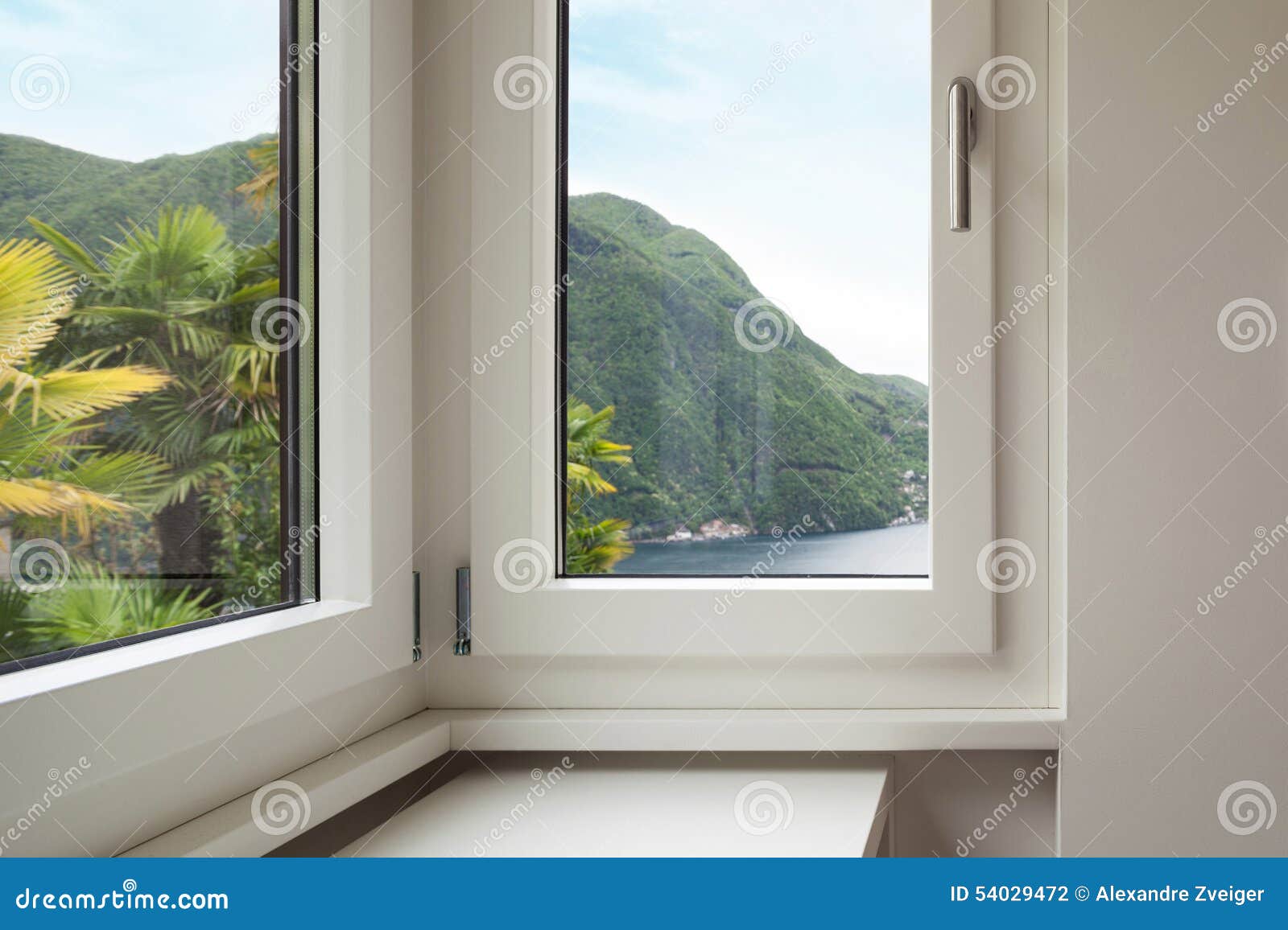 Interior, Windows Overlooking Stock Photo - Image of mountain, frame ...