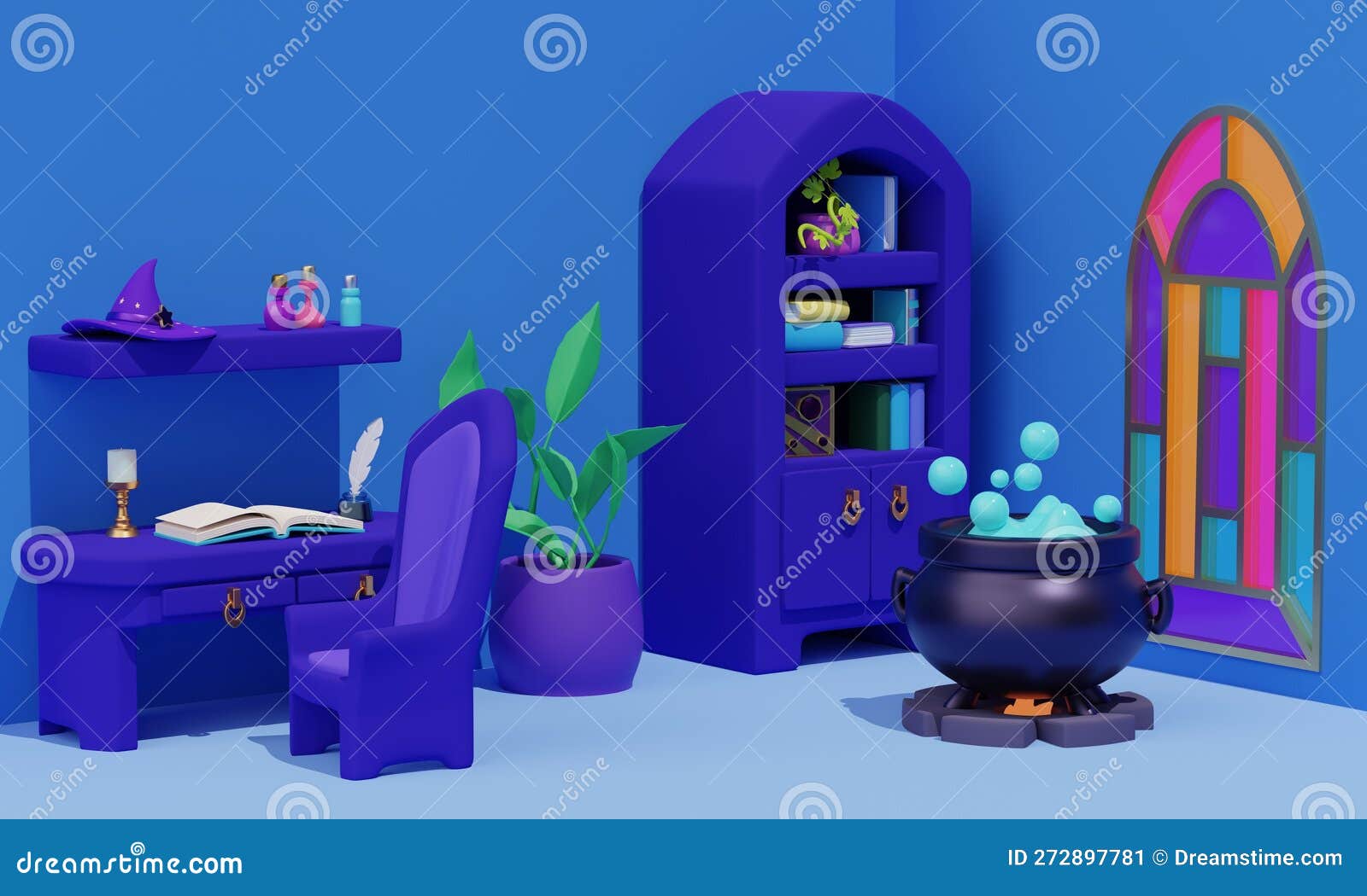 Interior of the Wizard Room with a Cauldron. 3d Rendering Stock ...