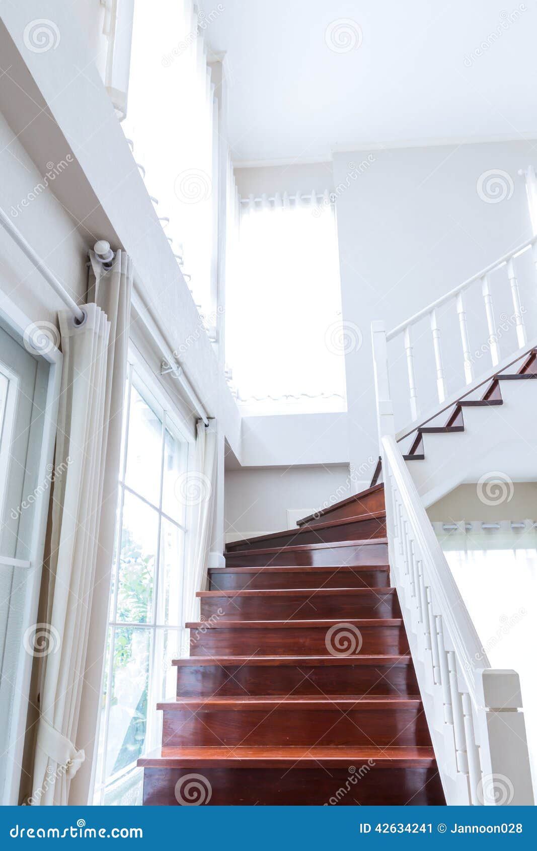Interior Wood Stairs and Handrail on Background Stock Image - Image of ...