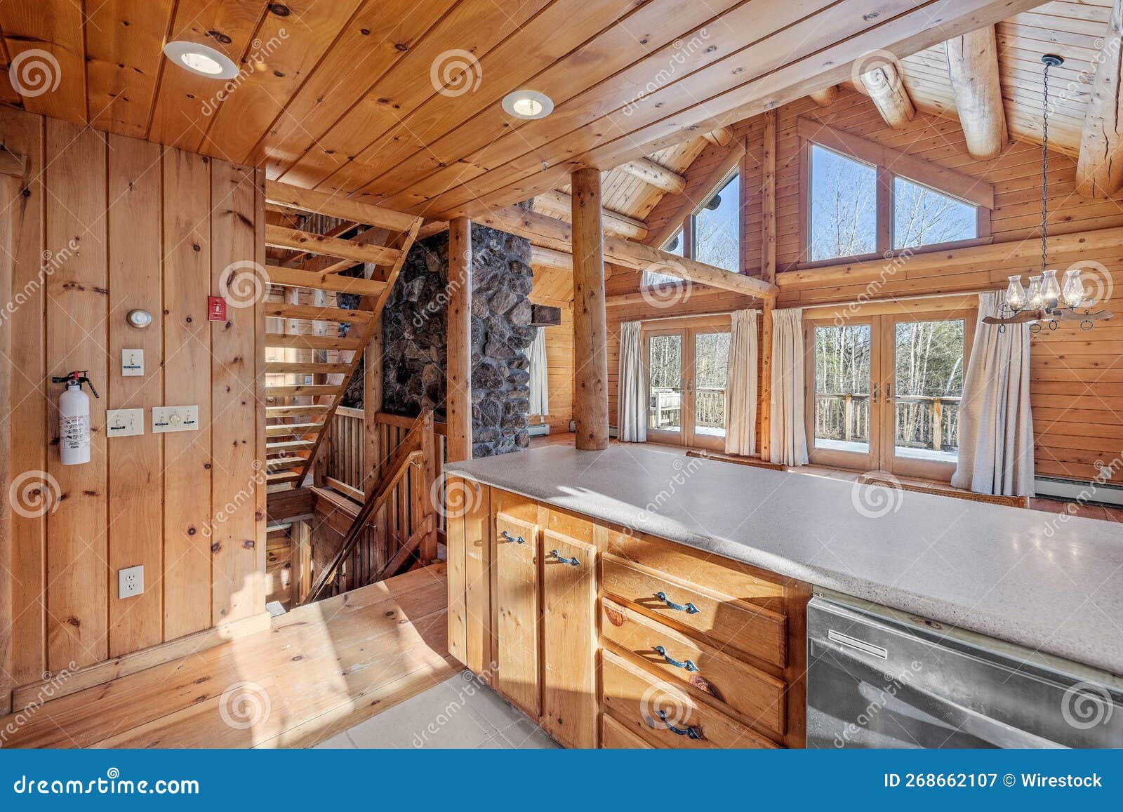 Interior of a wooden house stock image. Image of ceiling - 268662107