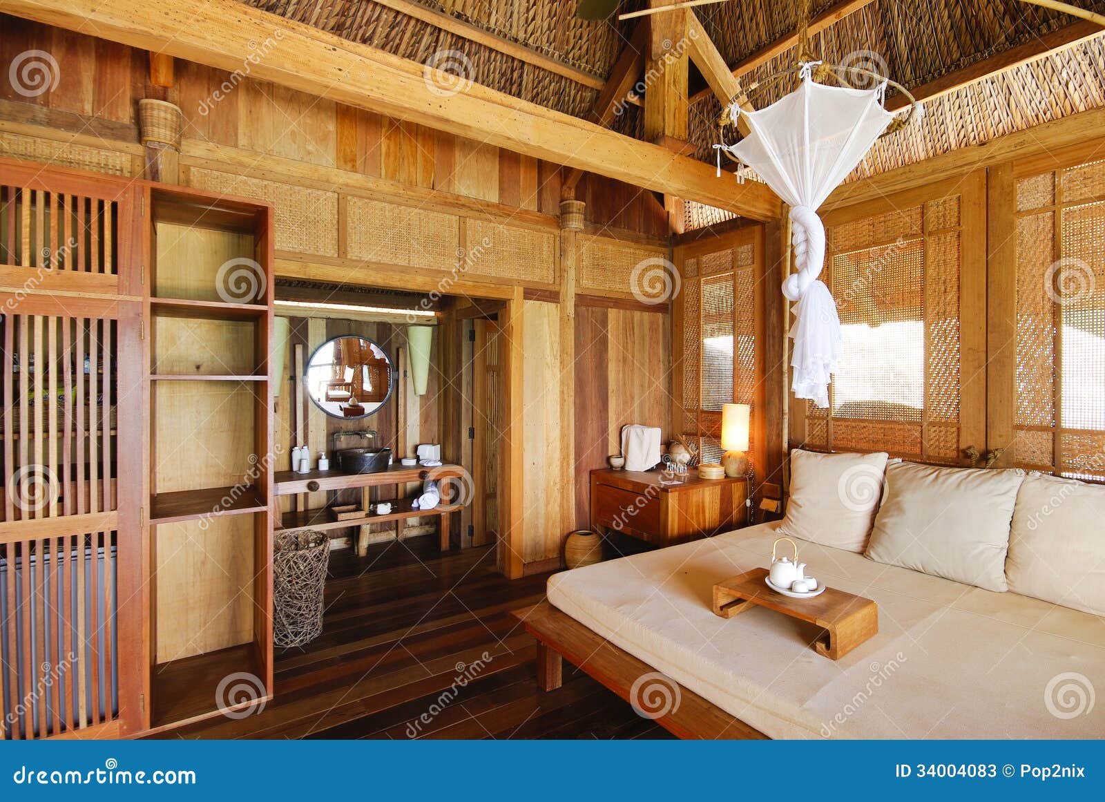 Interior of a wooden house stock image. Image of interior - 34004083