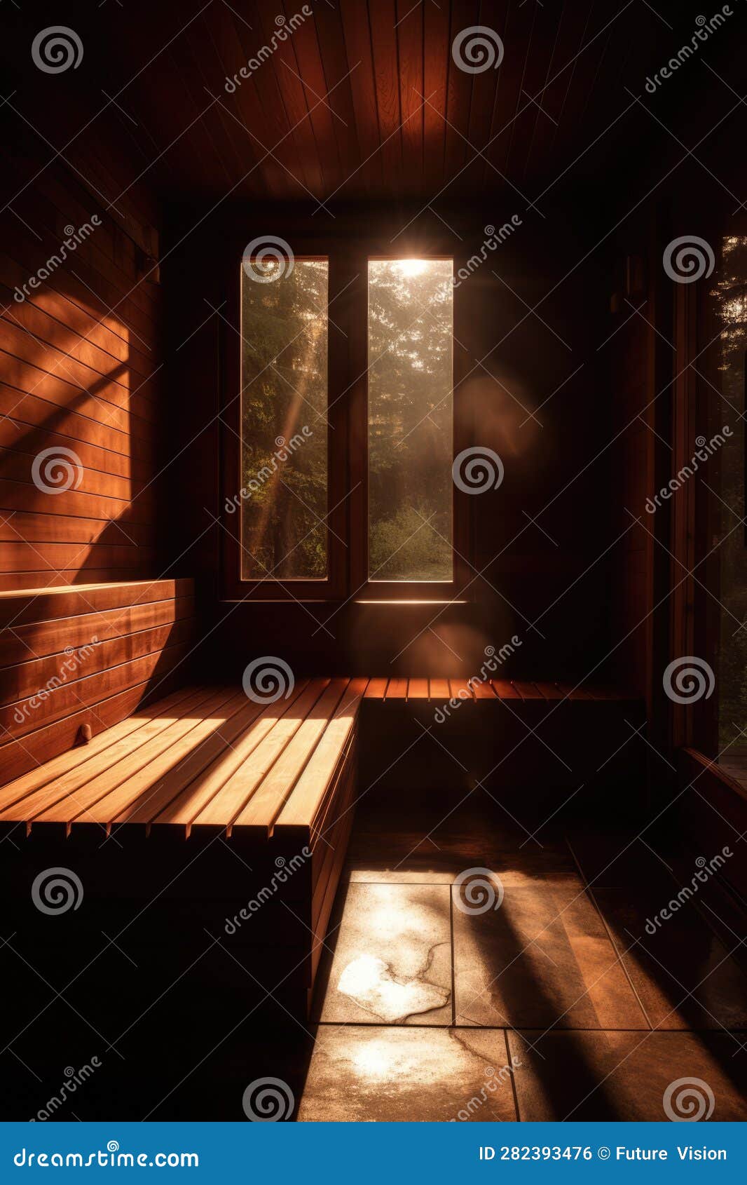 Interior of Wooden Sauna with Window and View To Trees, Created Using ...