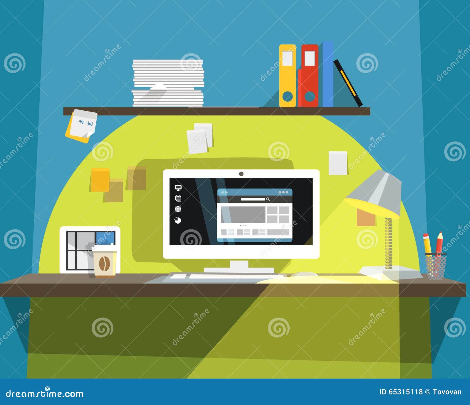 Interior of Working place stock vector. Illustration of news - 65315118