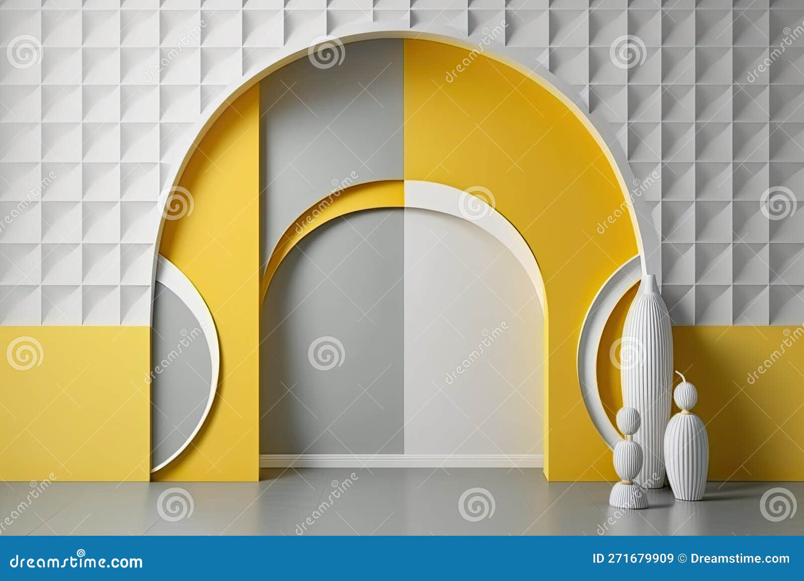 Interior with Yellow Arcs and Wall Panel. Illustration Mockup Stock ...