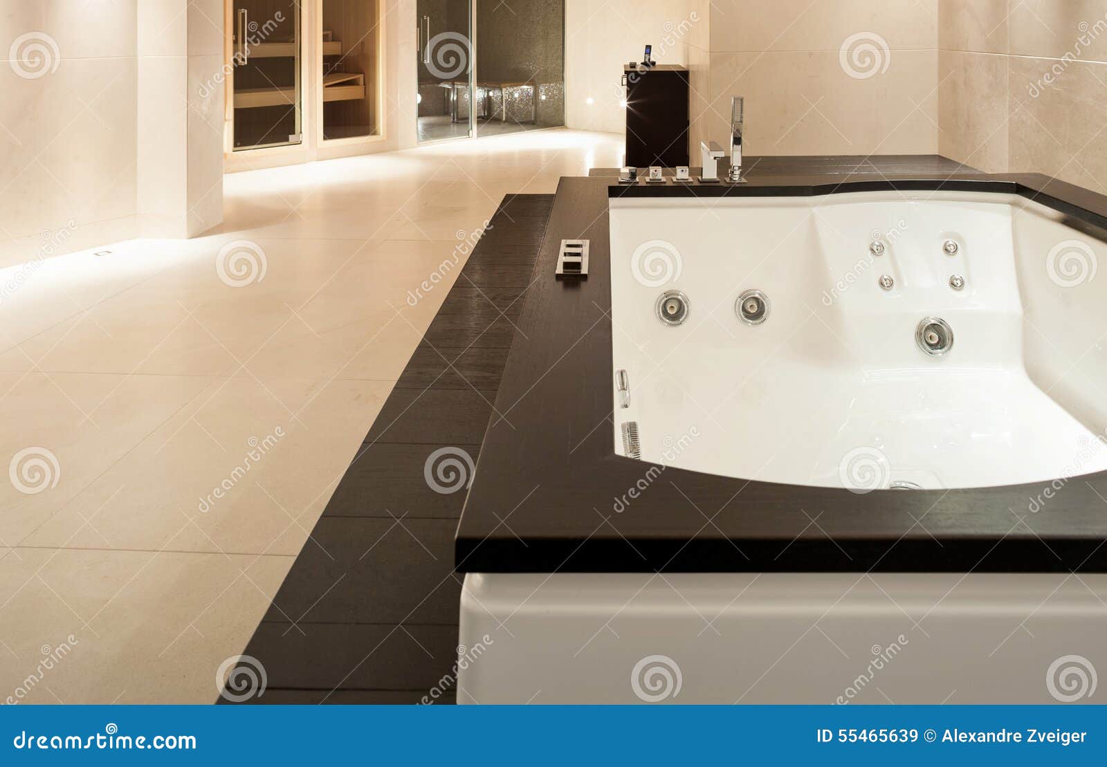 Interiors, Bathroom with Jacuzzi Stock Image - Image of floor, open ...
