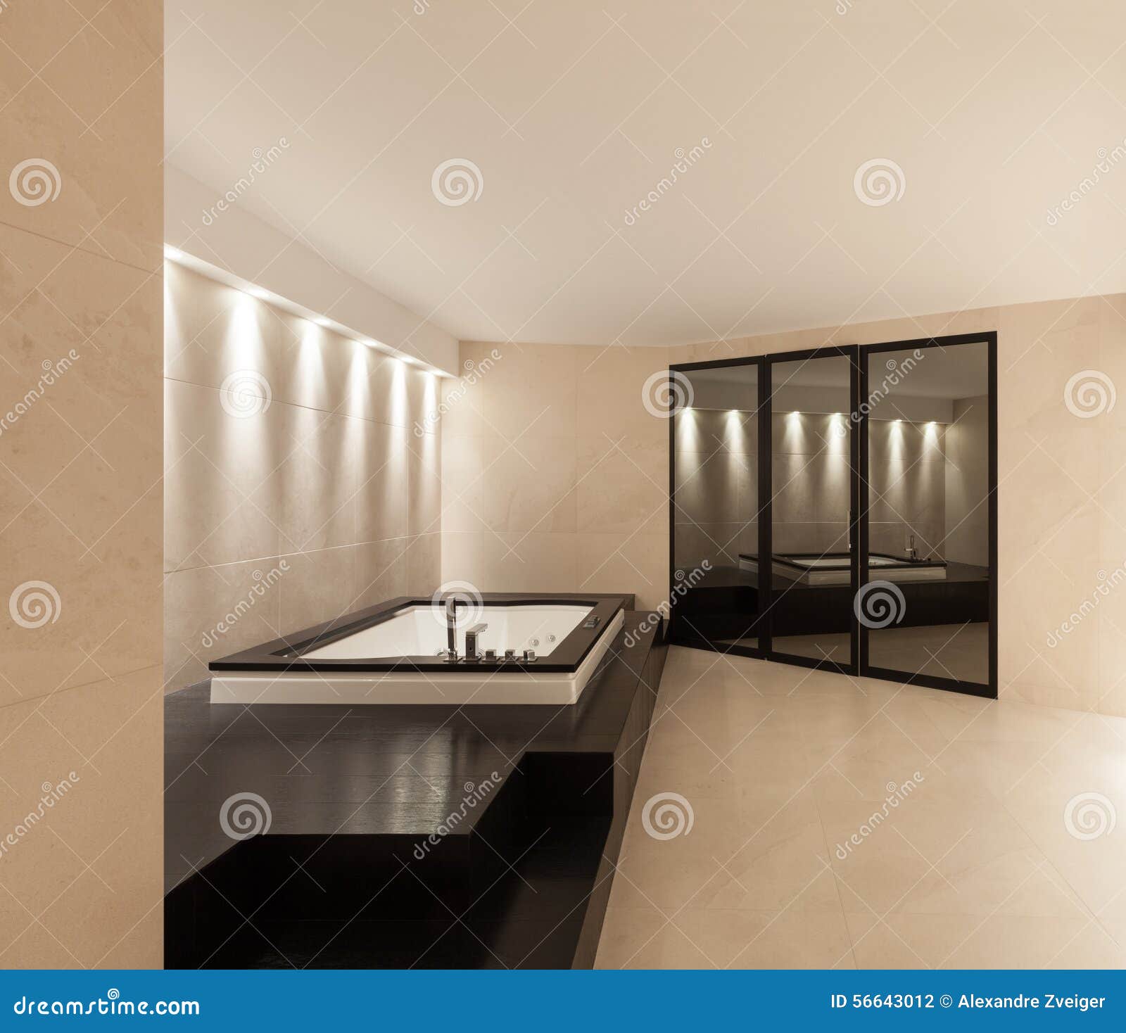 Interiors, Bathroom with Jacuzzi Stock Photo - Image of illumination ...