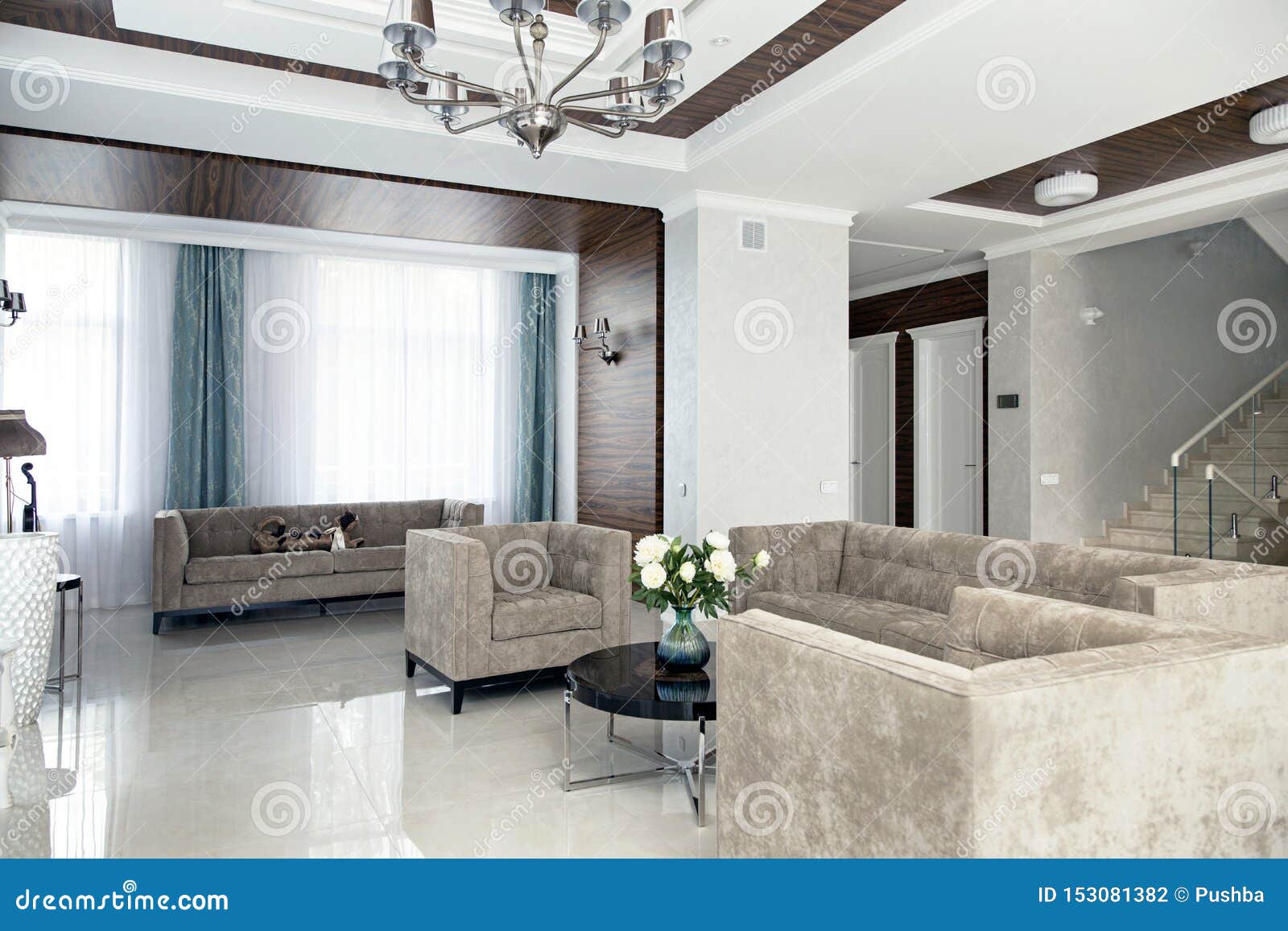 The Interiors of the Cottage: Large Living Room Stock Photo - Image of ...