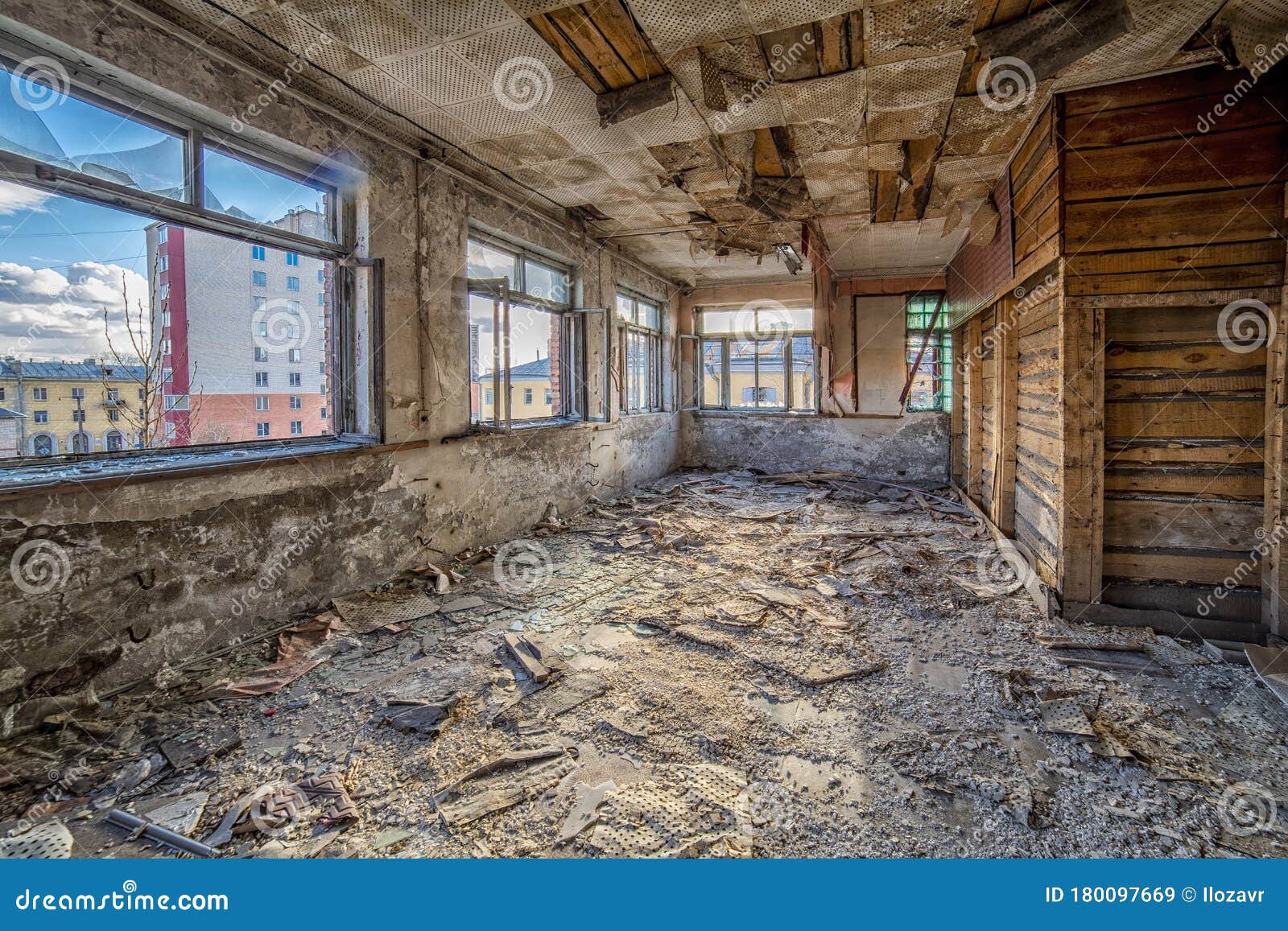 Interiors of a Destroyed Room or Building Stock Image - Image of ...