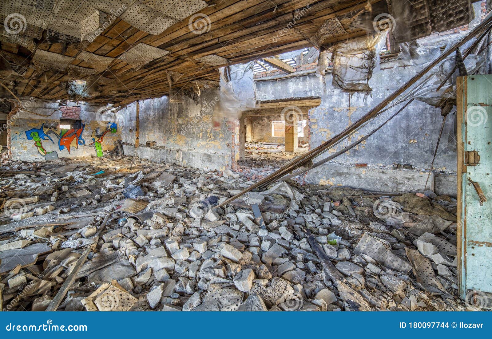 Interiors of a Destroyed Room or Building Stock Photo - Image of trash ...
