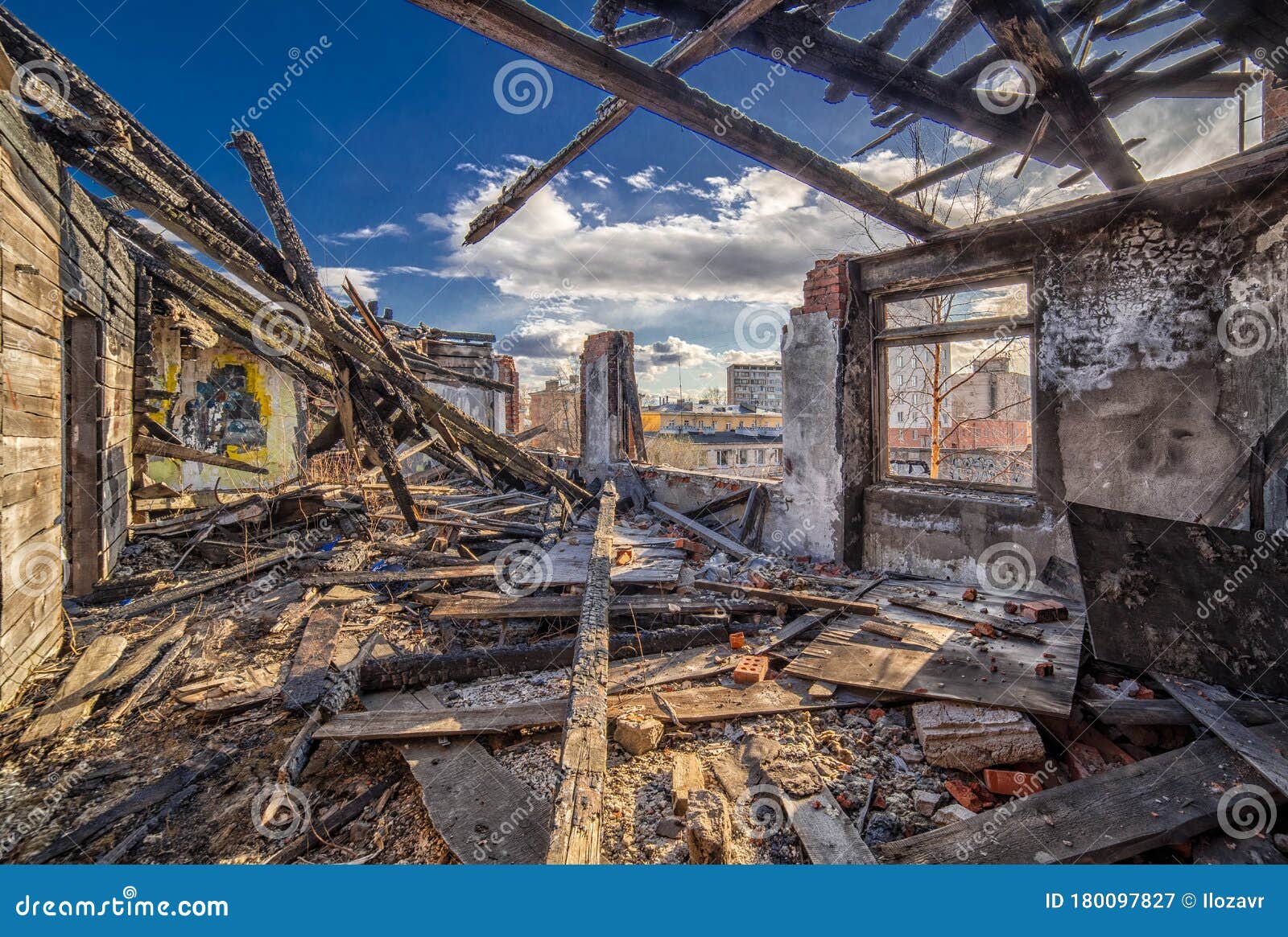 Interiors of a Destroyed Room or Building Stock Image - Image of space ...