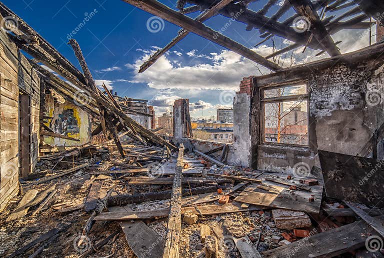 Interiors of a Destroyed Room or Building Stock Image - Image of space ...