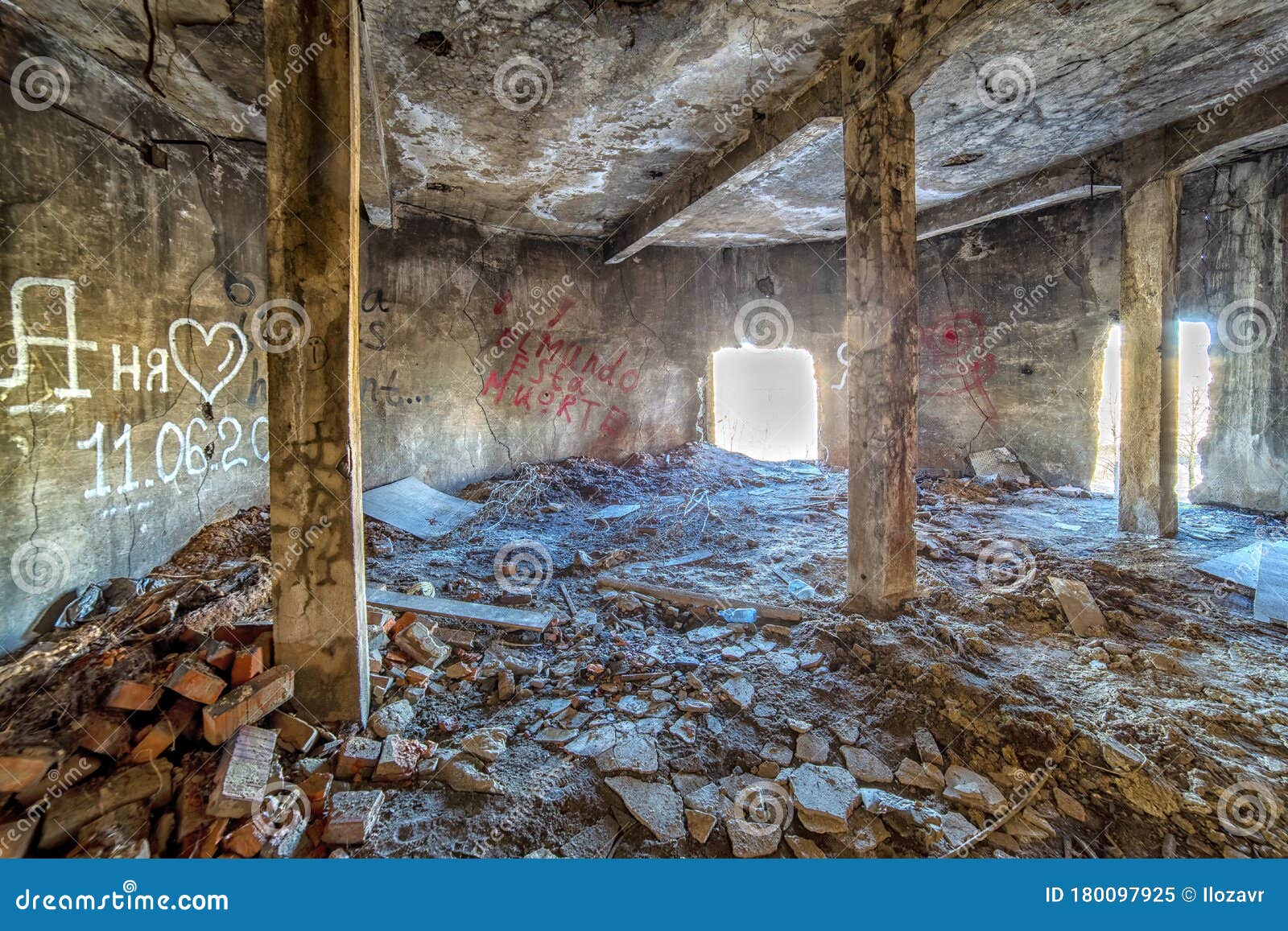 Interiors of a Destroyed Room or Building Stock Image - Image of ...
