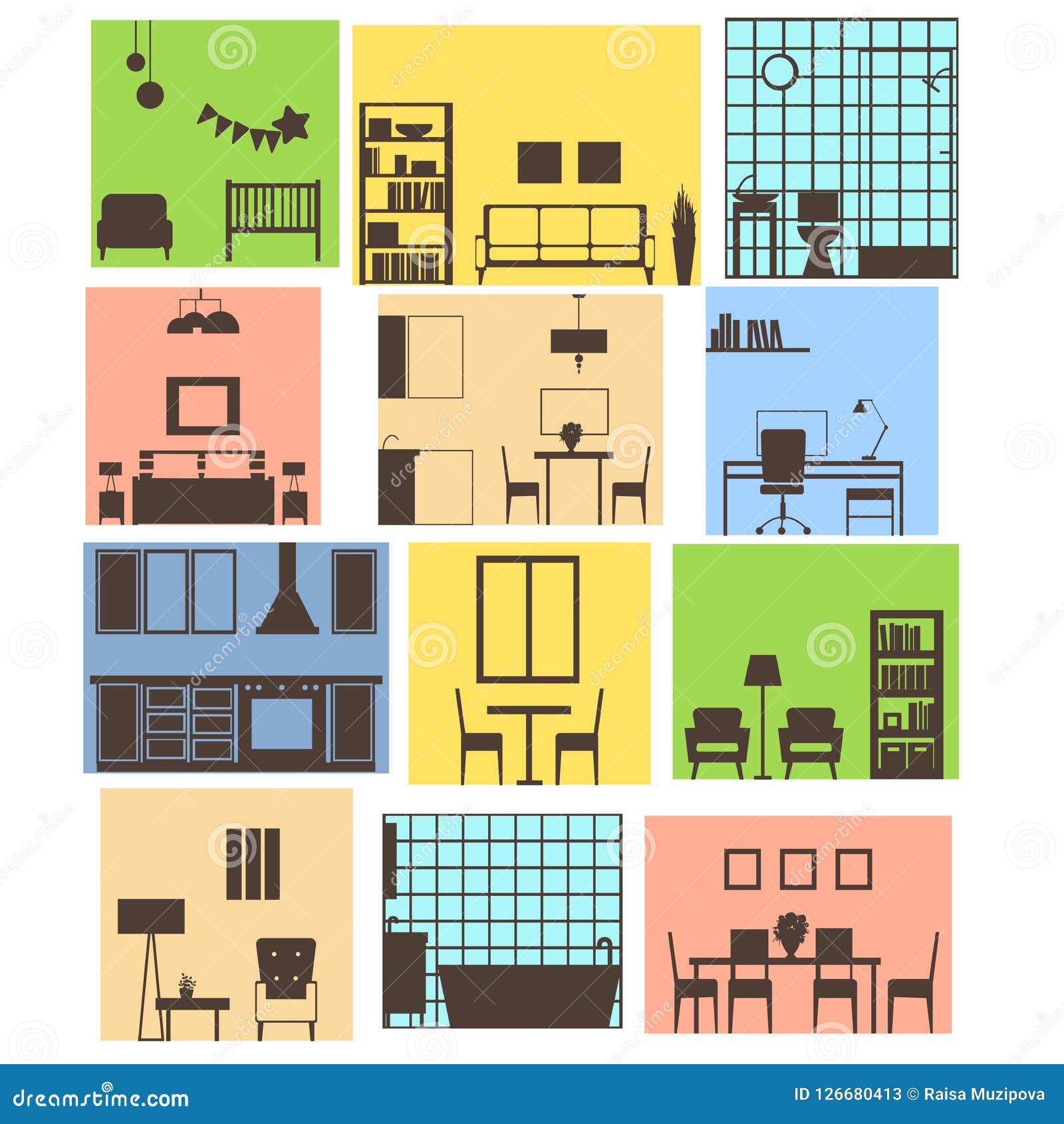 Interiors of Different Rooms. Vector Illustration Stock Vector ...