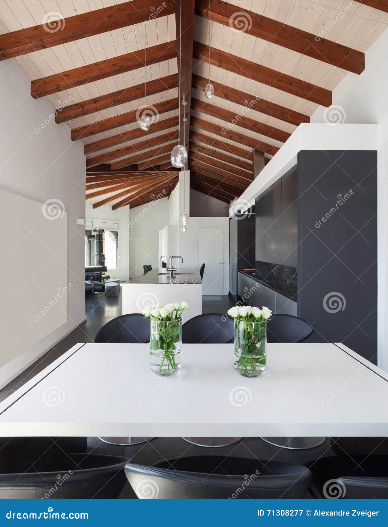 Interiors, Dining Table Modern Design Stock Image - Image of black ...