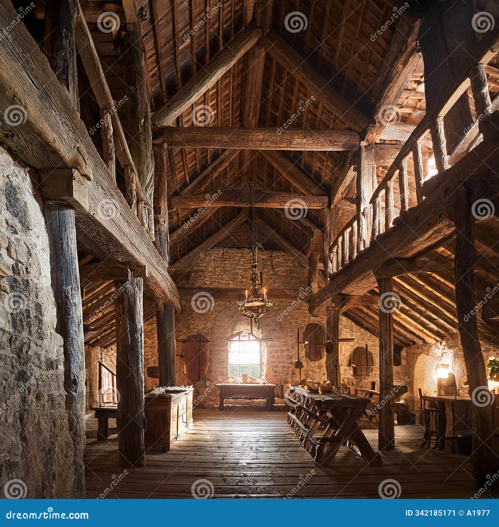 Interiors of a Medieval Barn, AI Generated Stock Illustration ...