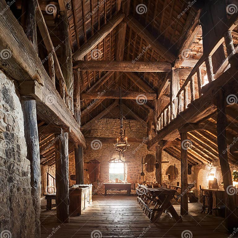Interiors of a Medieval Barn, AI Generated Stock Illustration ...