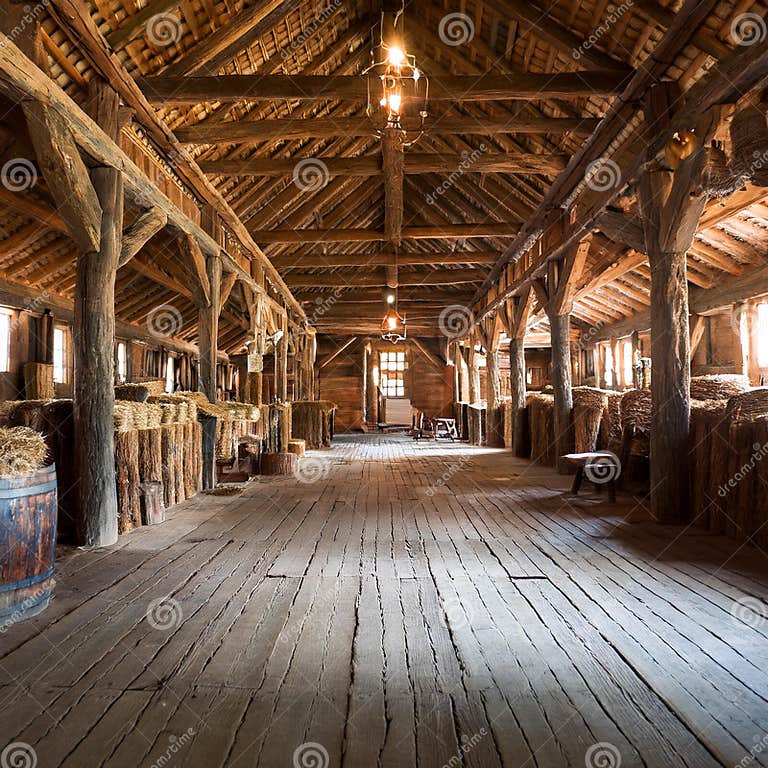 Interiors of a Medieval Barn, AI Generated Stock Illustration - Illustration of middle, wooden ...