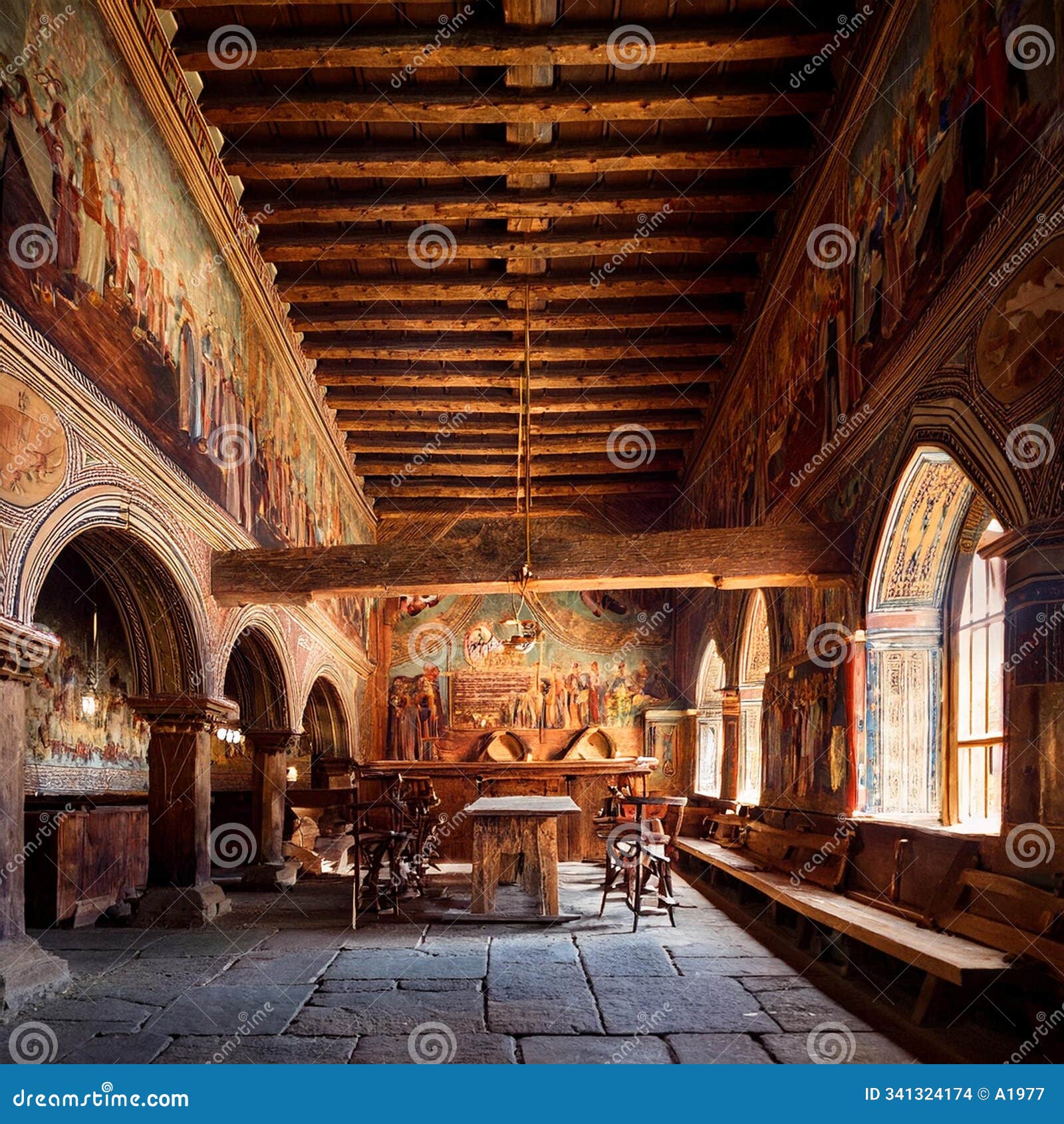 Interiors Of A Medieval Red-brick Castle Tower, Detail Of The Stairs, AI Generated Stock ...