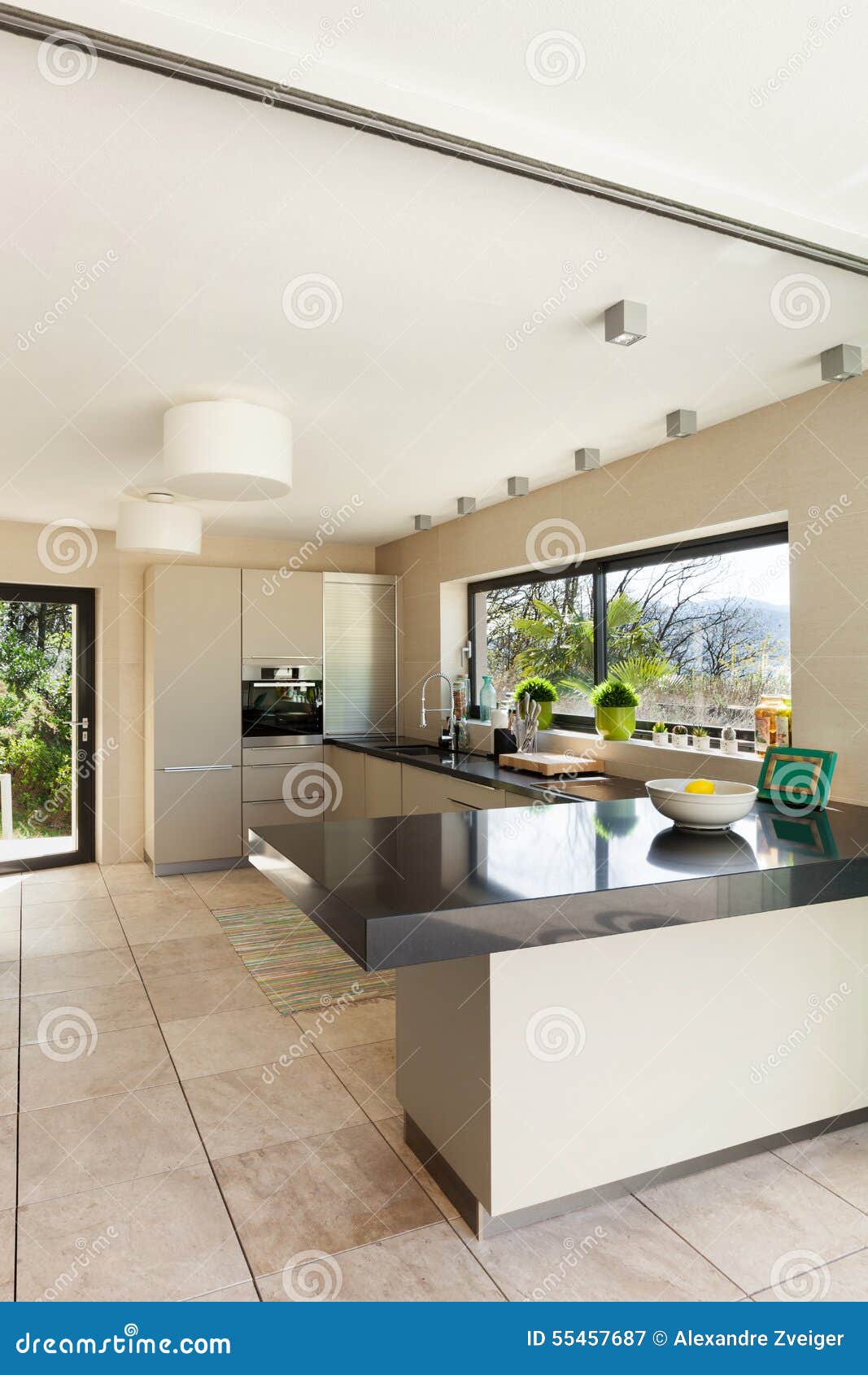Interiors, modern kitchen stock image. Image of floor - 55457687