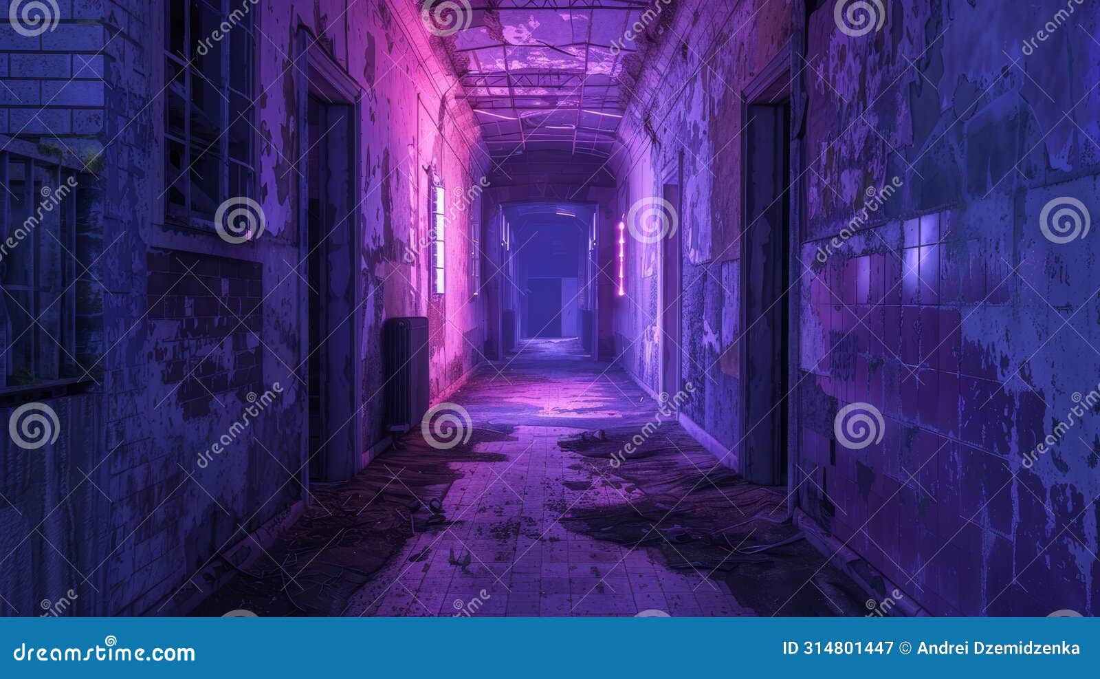 Interiour of Abandoned School Hallway during the Night Stock Image ...