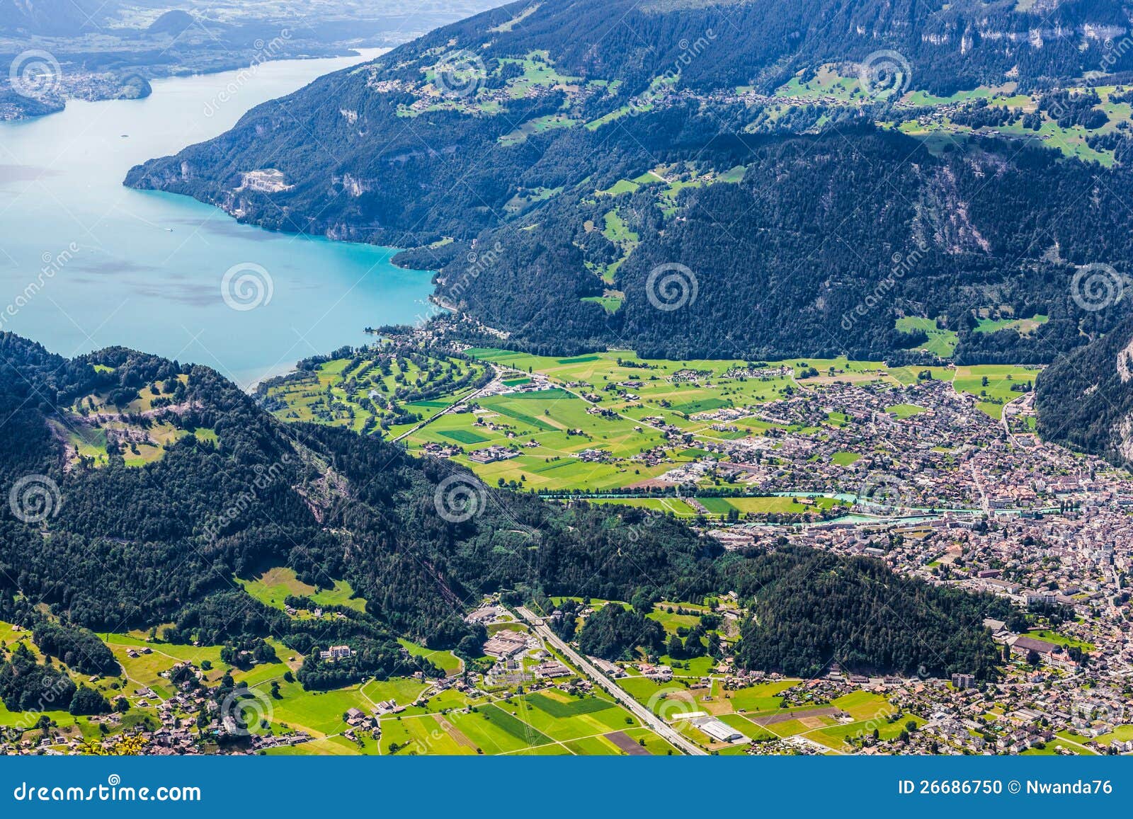 Interlaken CIty and Lake Thun Stock Photo - Image of interlaken ...