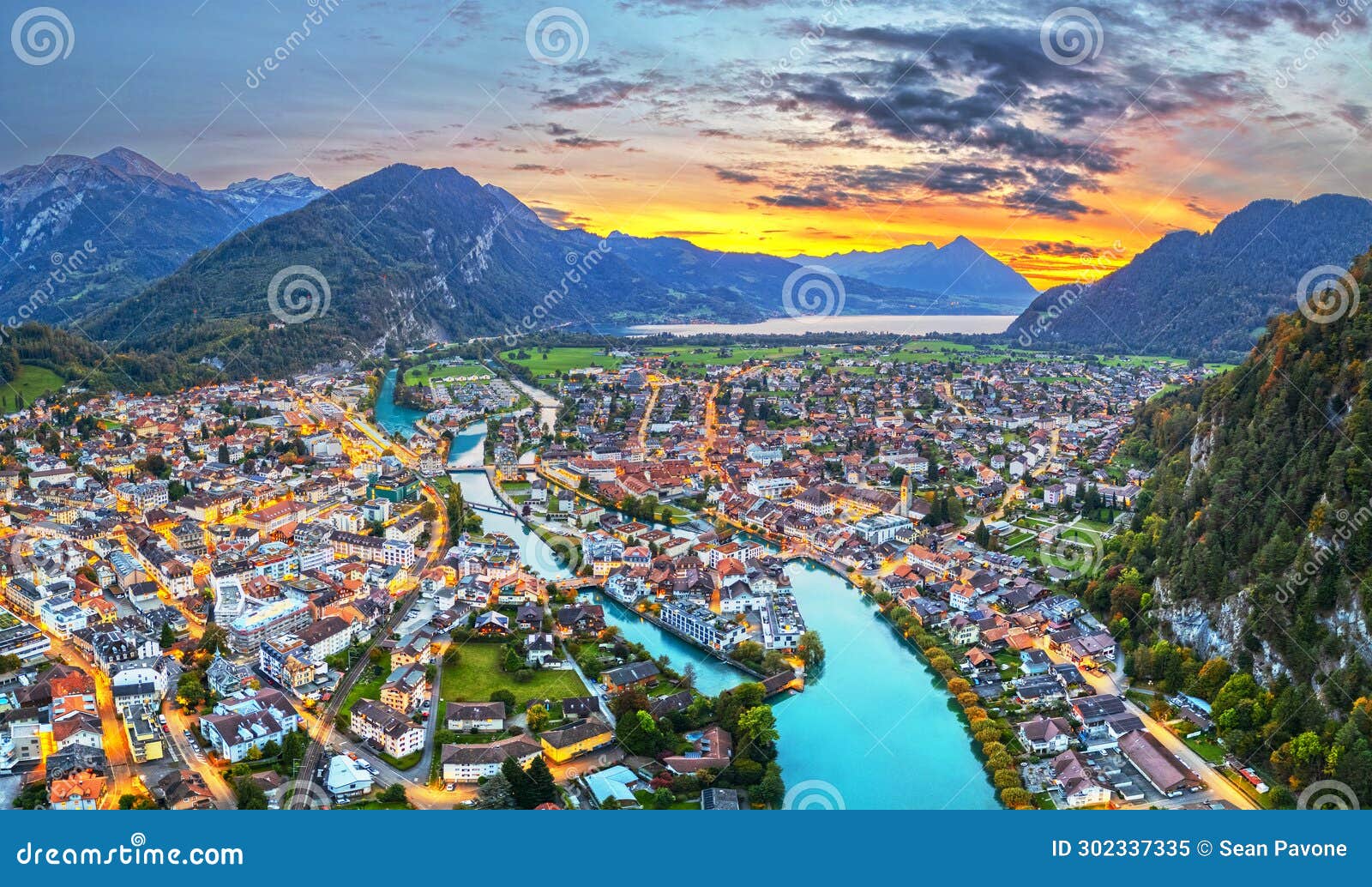 Interlaken, Switzerland Overlooking the Aare River Stock Image - Image ...