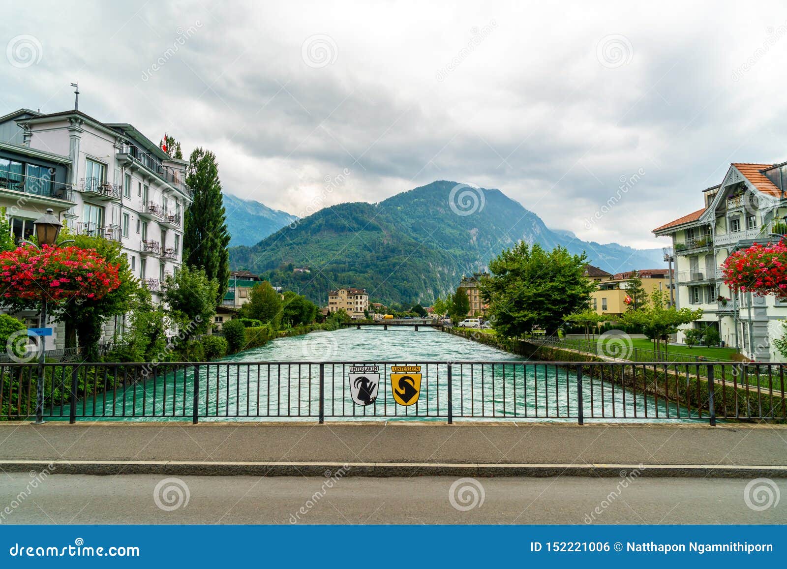Interlaken Town with Thunersee River, Switzerland Stock Photo - Image ...