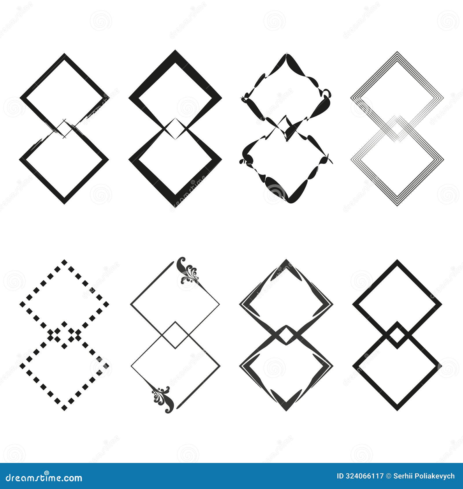 Interlinked Diamond Shapes. Decorative Frame Set. Black and White ...