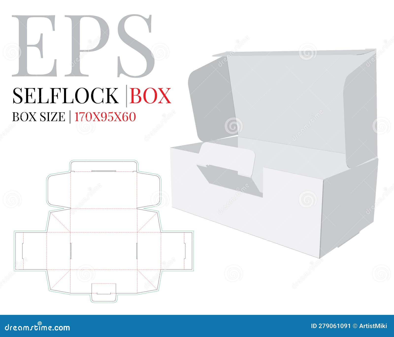 Self Lock Box Template, Vector with Die Cut Stock Vector - Illustration ...