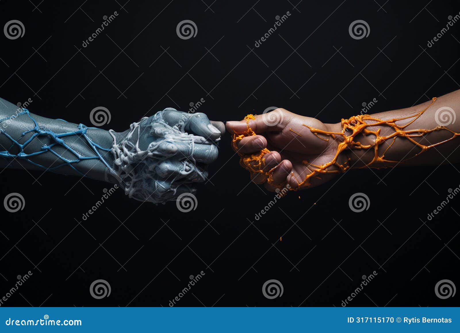 Interlocked Hands with Artistic Paint Overlay Stock Illustration ...
